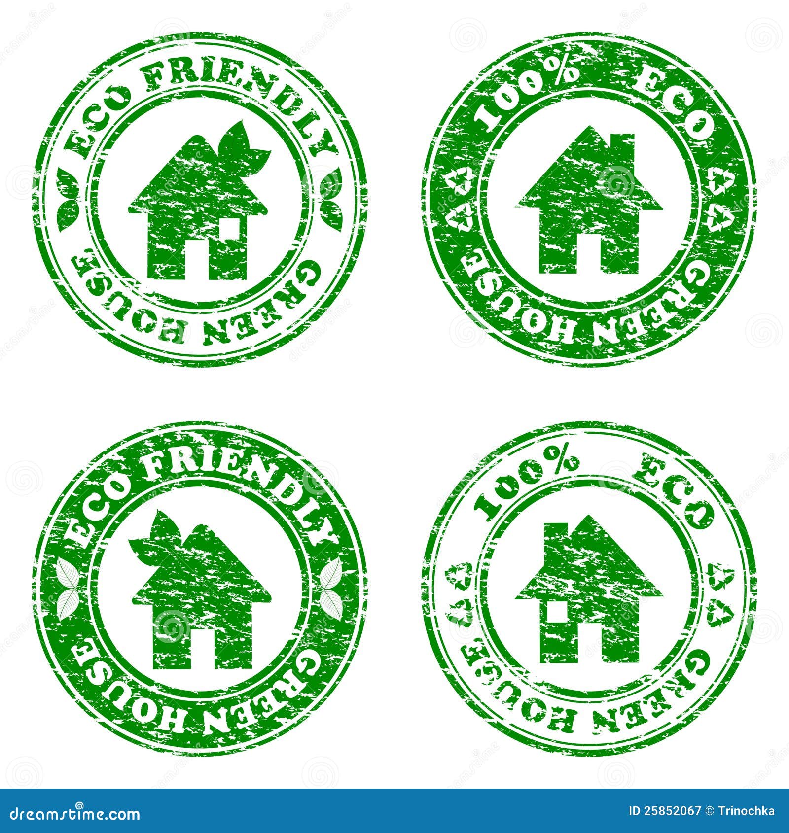 Set of Green Eco Friendly House Stamps Stock Vector - Illustration of ...