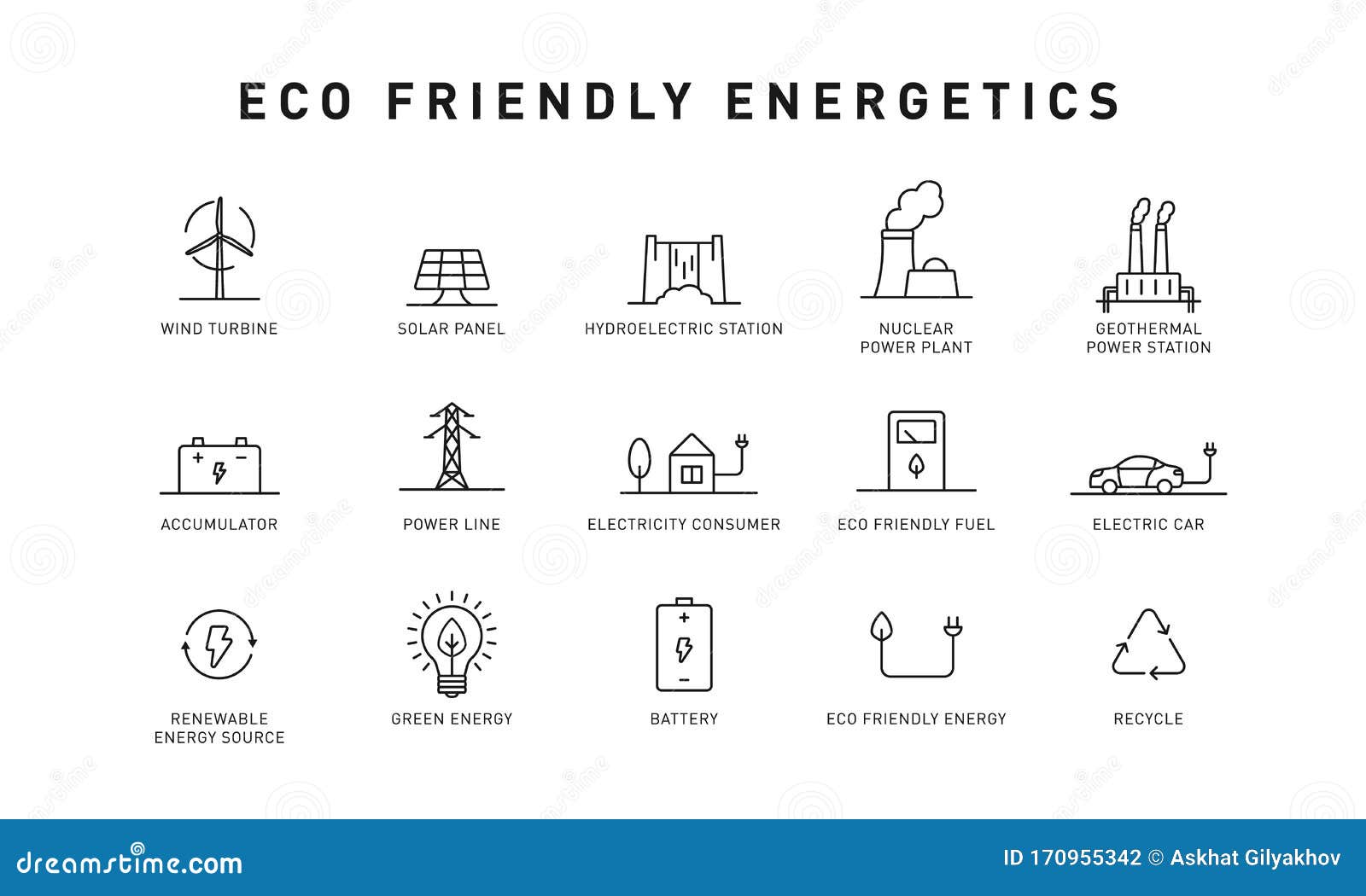 Set of Green Energy Thin Line Icons. Icons for Renewable Energy, Green ...