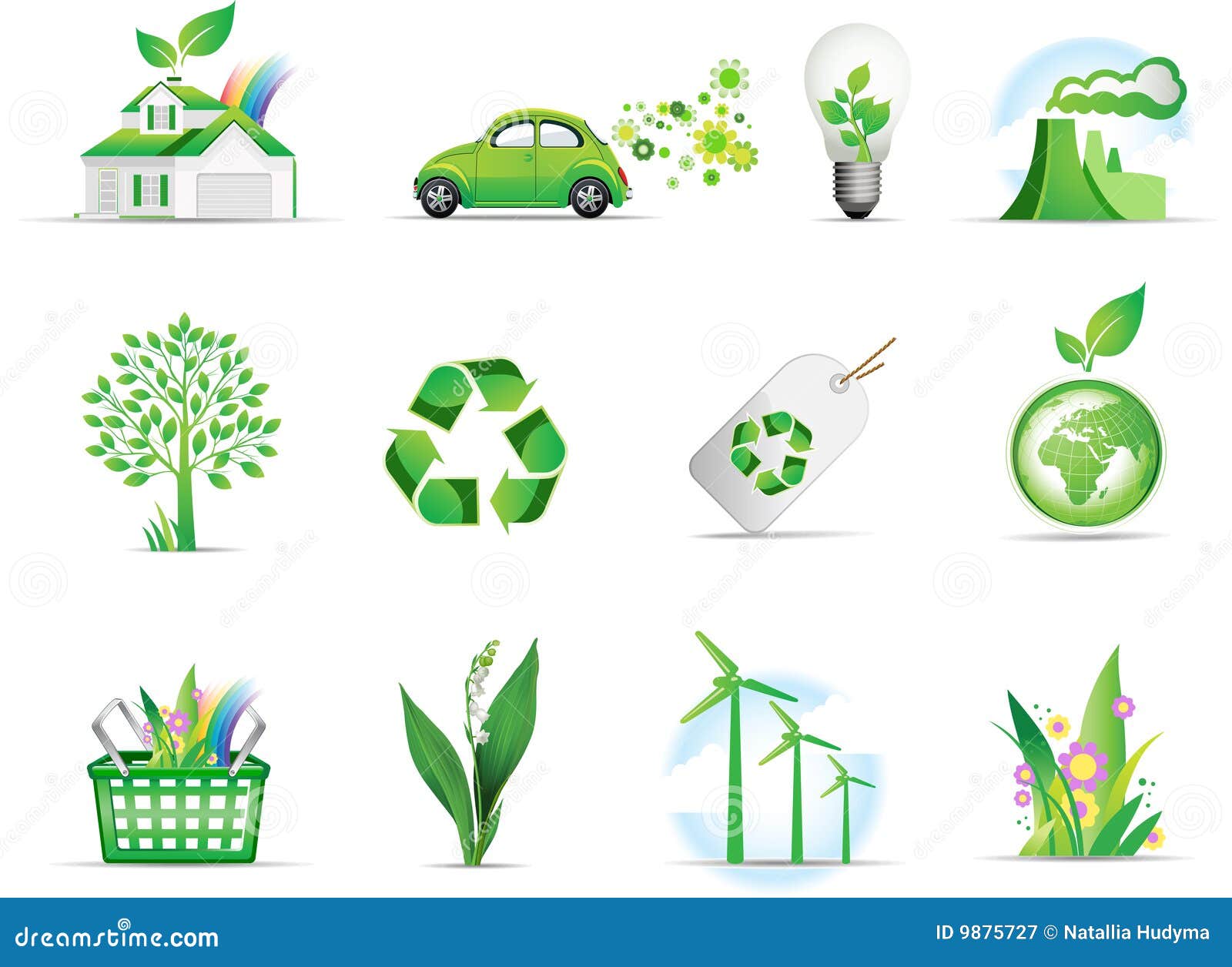 Set of Green Environmental Icons Stock Vector - Illustration of clip ...
