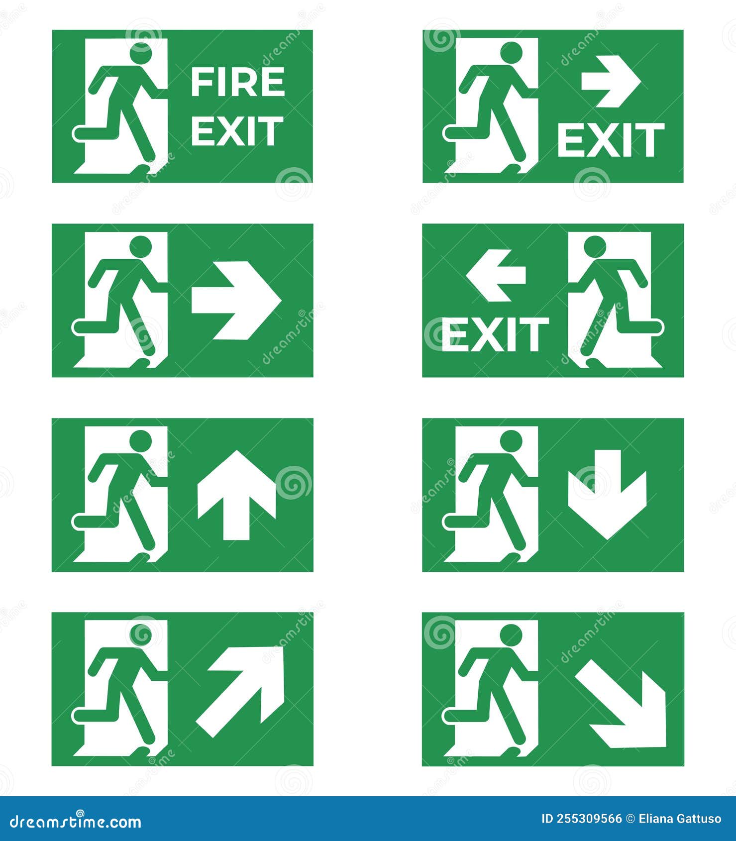 Set of Green Fire Exit Icons. Concept of Emergency and Evacuation Stock ...