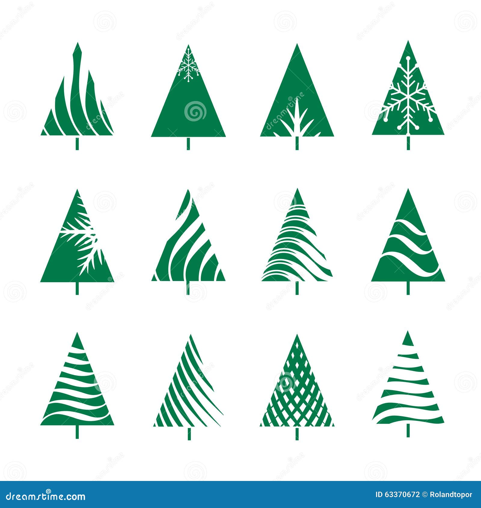Set of Green Geometric Christmas Tree. Stock Illustration ...