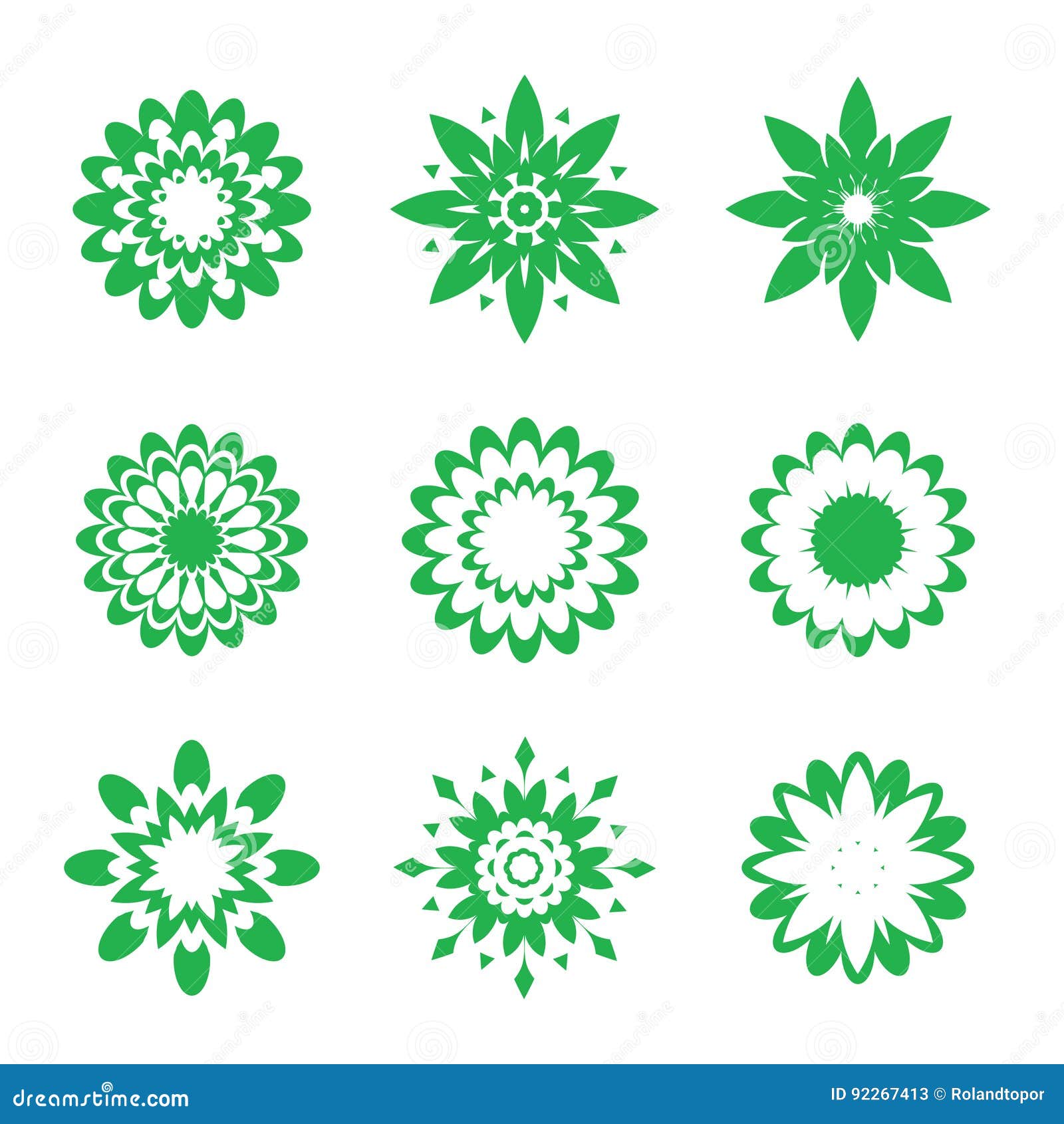 Set of Green Geometric Flowers Stock Vector - Illustration of abstract ...