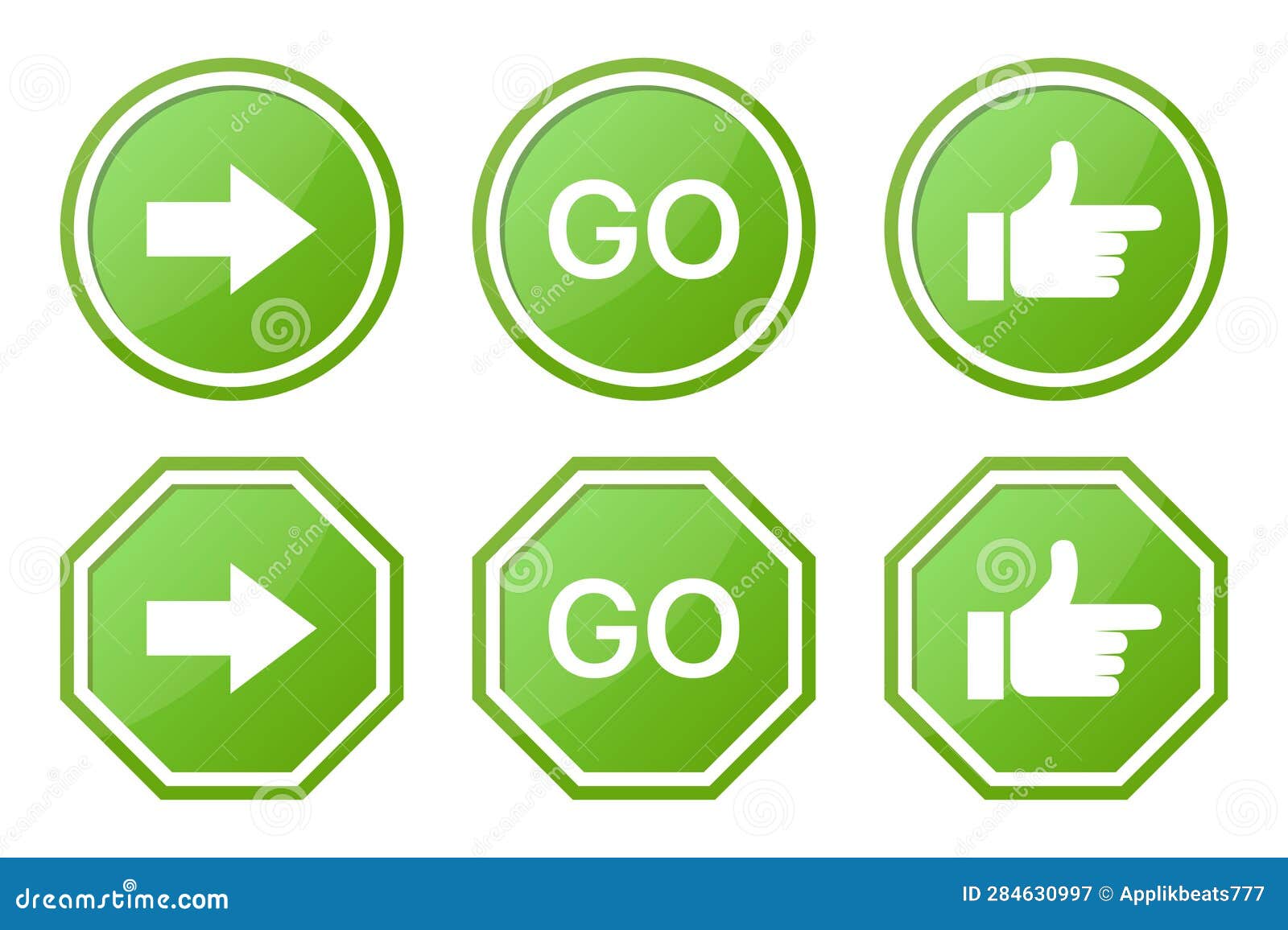 Set of Green GO Sign with Arrow, Word and Hand Stock Vector ...