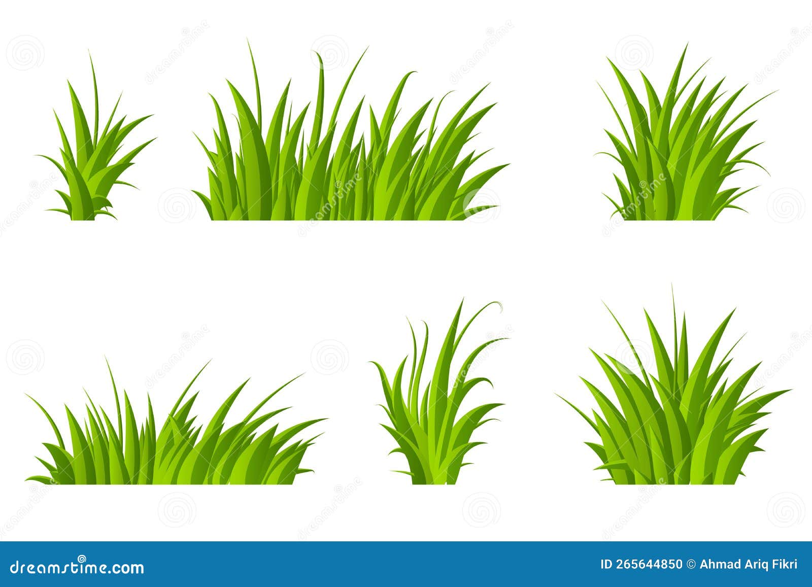 Set of Green Grass. Grass Bushes of Different Shapes. Hand Drawn Grass ...