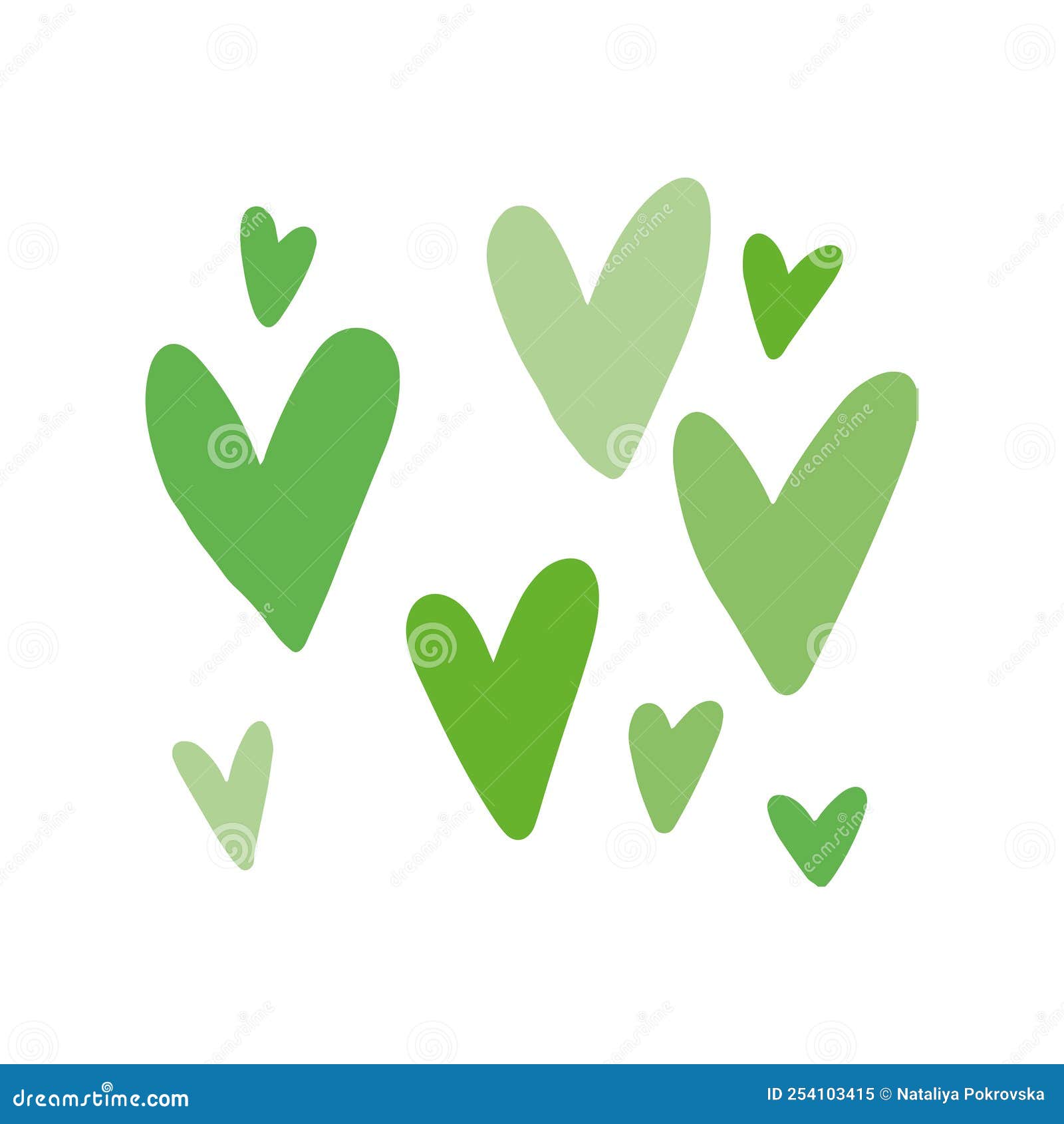 Set of Green Hearts of Different Size Isolated on White Background ...
