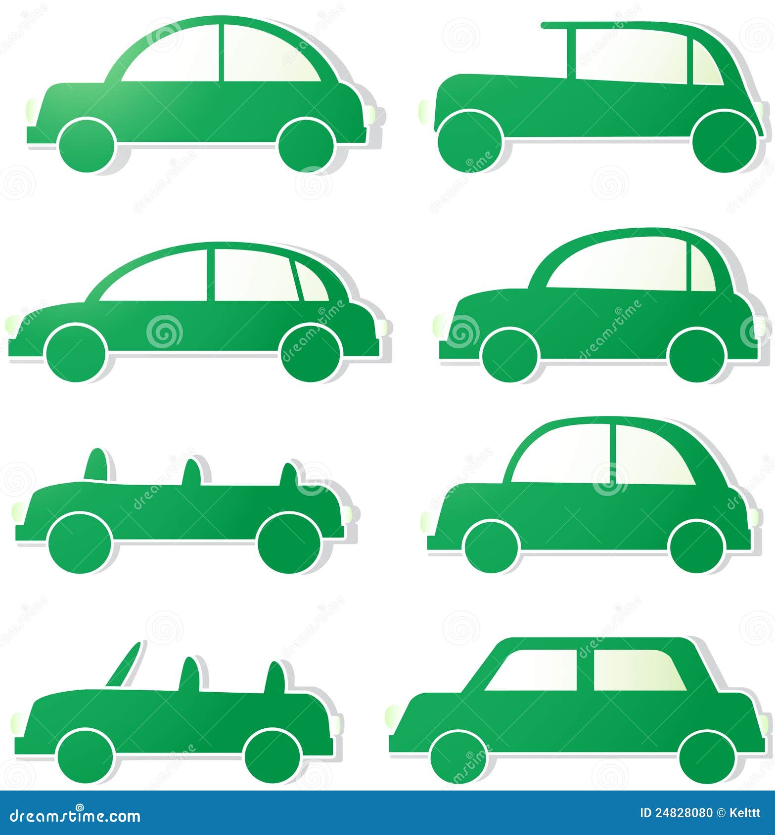 Set Green Isolated Cars with Shadow Stock Vector - Illustration of ...