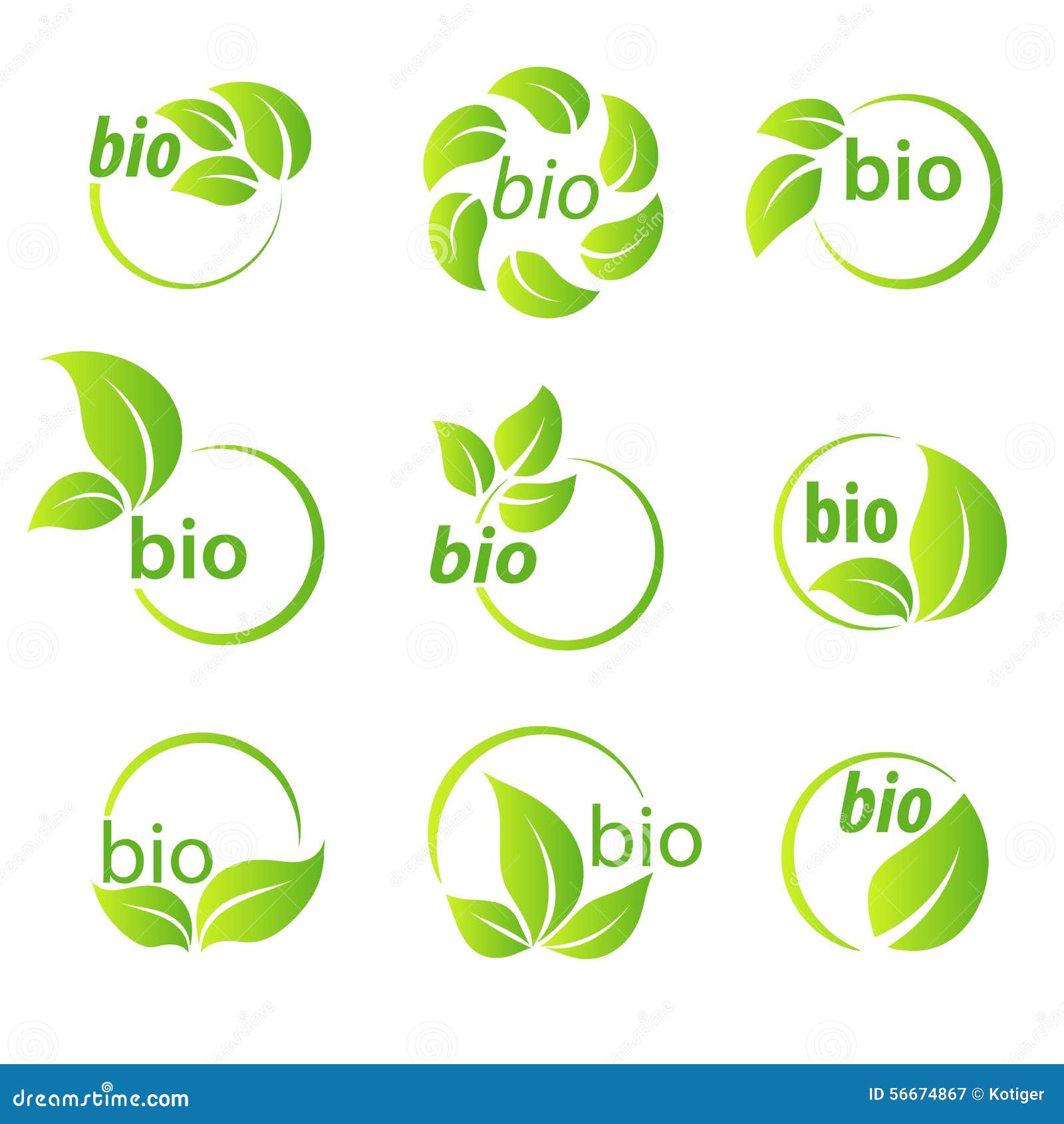 Set of Green Leaves Bio Symbol Design Elements Stock Vector ...