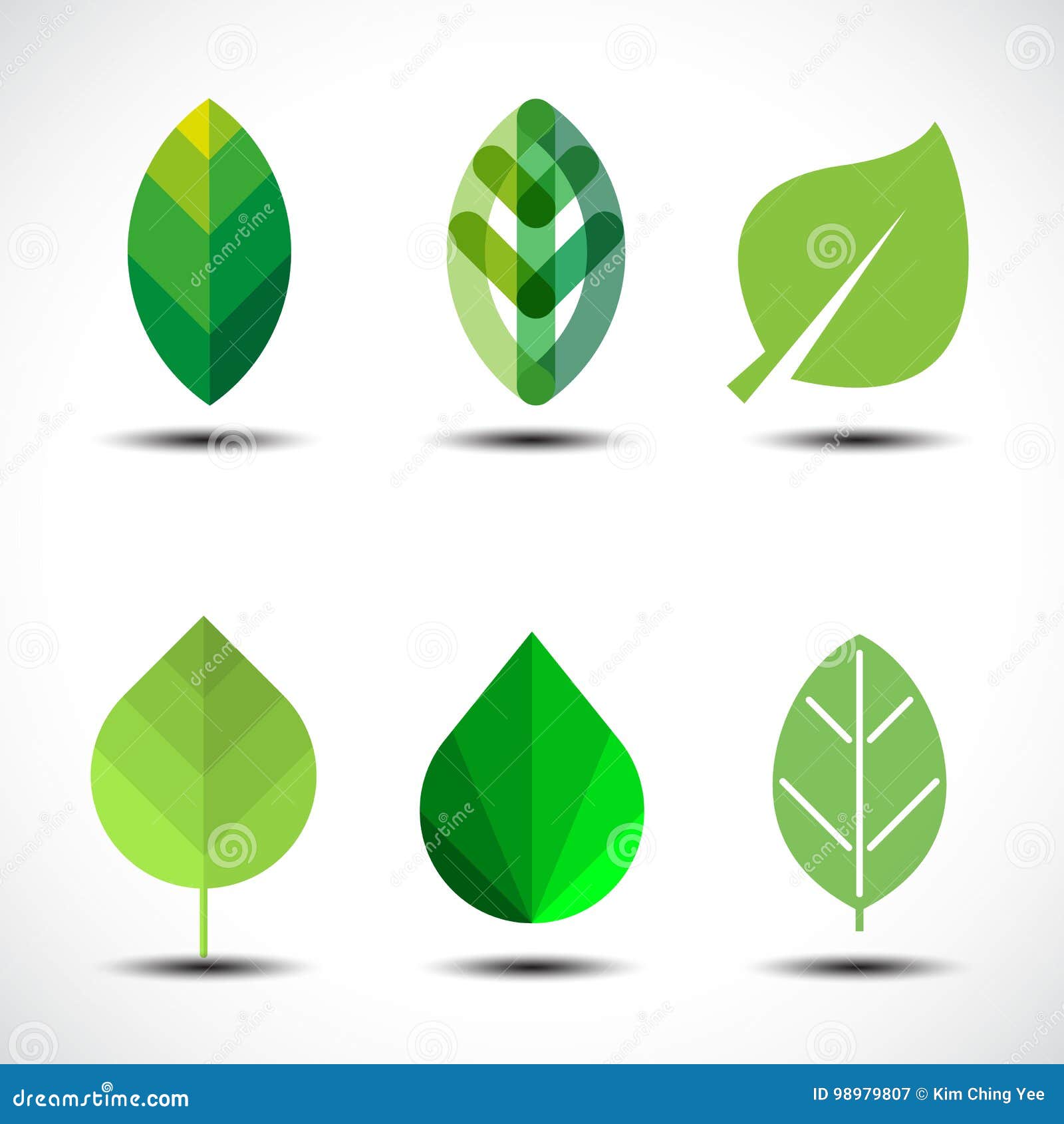 Set of Green Leaves Design Elements Stock Vector - Illustration of ...
