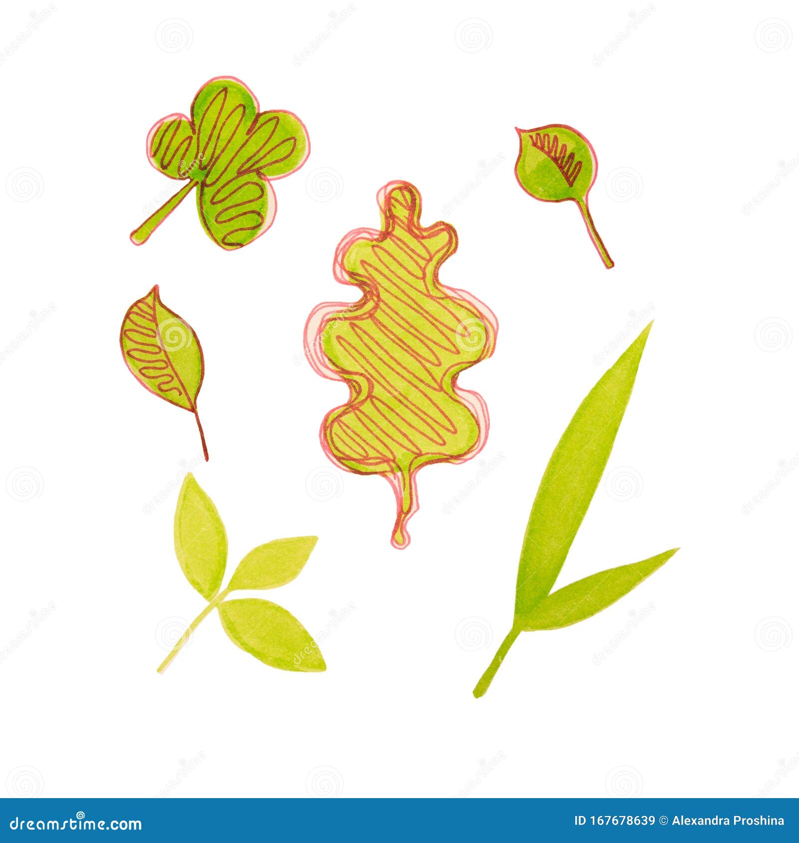 Set of Green Leaves Doodles for Design, Pattern Creation Stock ...