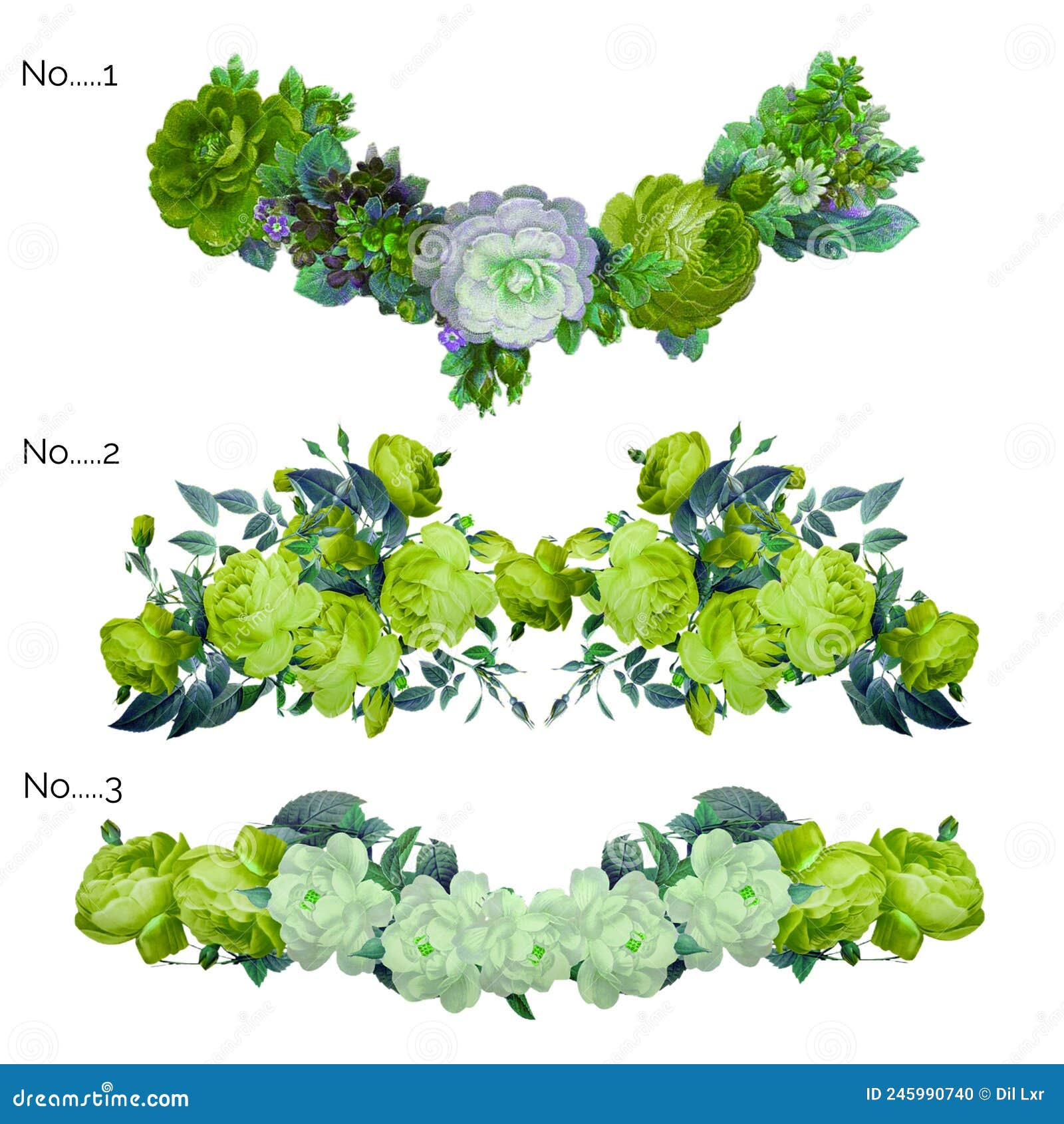 Set of Green Leaves, Green Flowers Borders Stock Illustration ...