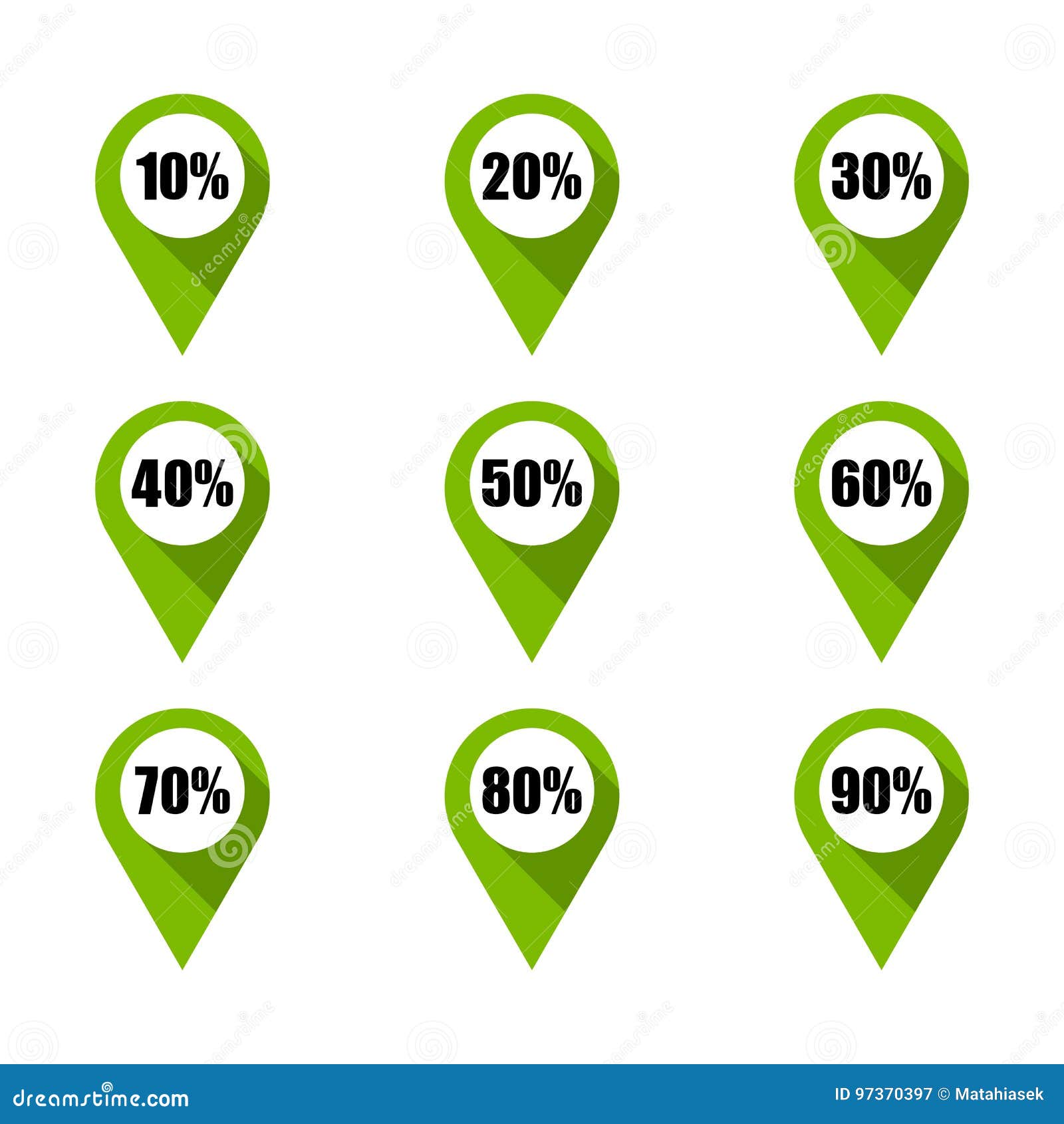 Set of Green Map Pins with Different Percentage. Stock Vector ...