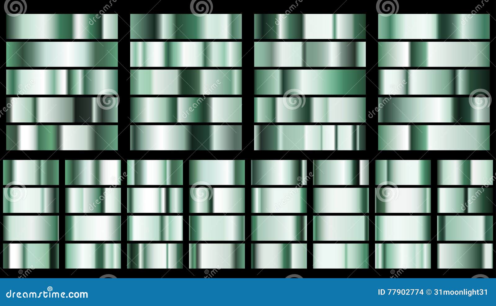 Set of Green Metal Gradients Stock Vector - Illustration of shiny ...
