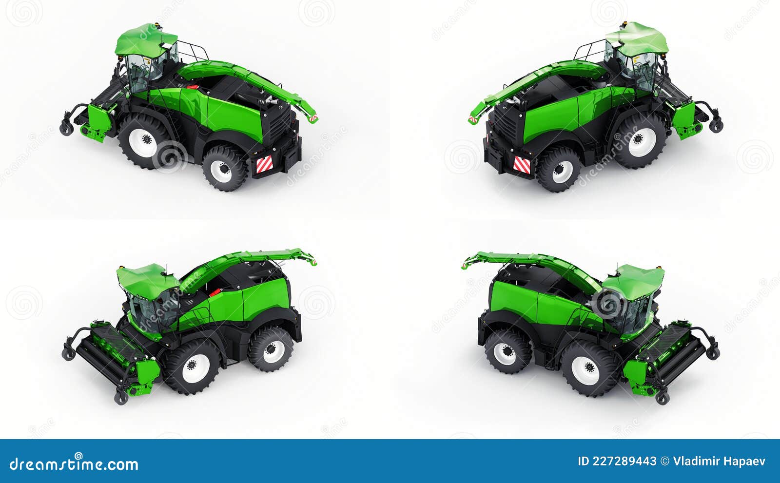 Set Green Modern Combine on a White Background. 3d Rendering. Stock ...