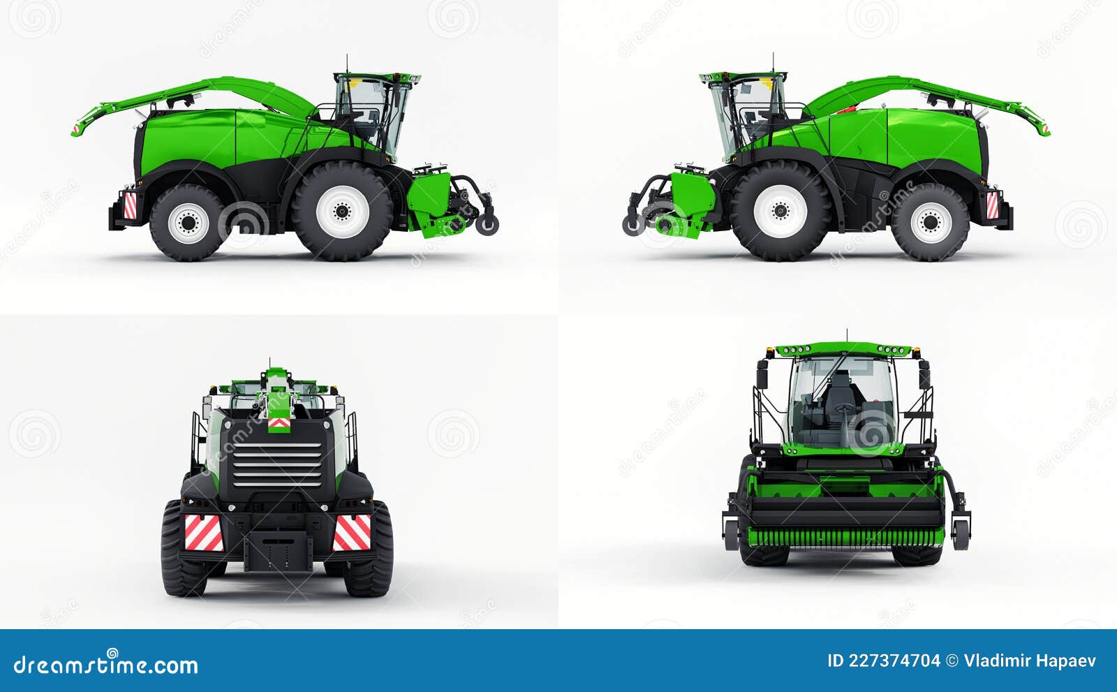 Set Green Modern Combine on a White Background. 3d Rendering. Stock ...