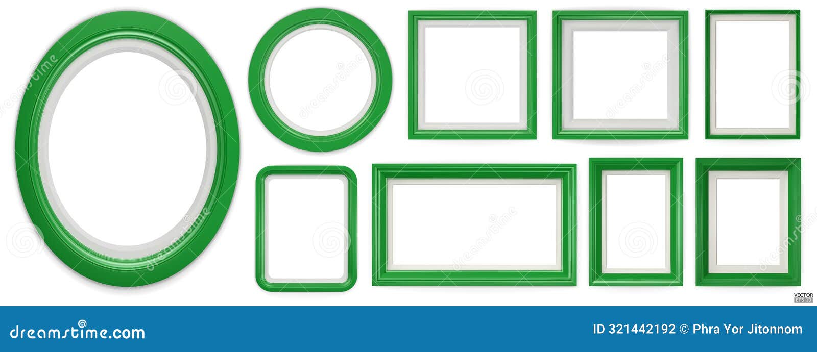 Set of Green Modern Frame Isolated on White Background. Realistic ...
