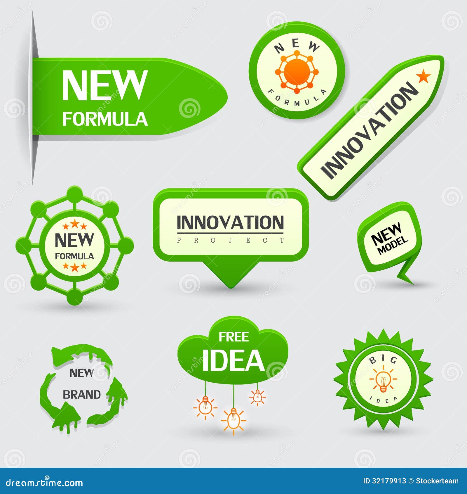 Set of Green New Formula Labels Stock Illustration - Illustration of ...