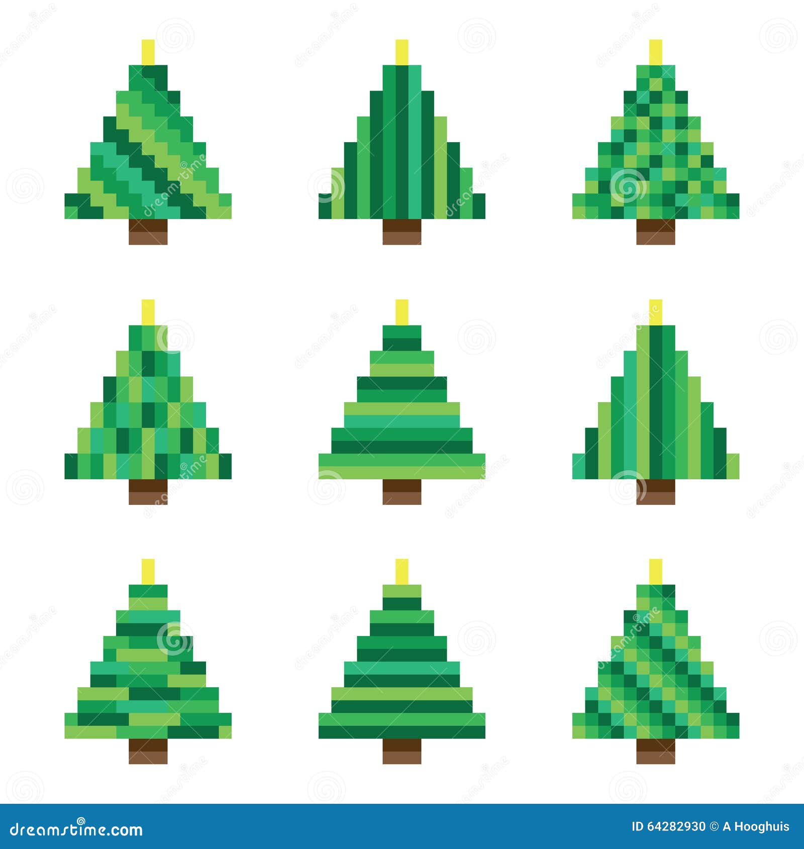 Set Green Pixel Christmas Trees in Vector Stock Illustration ...