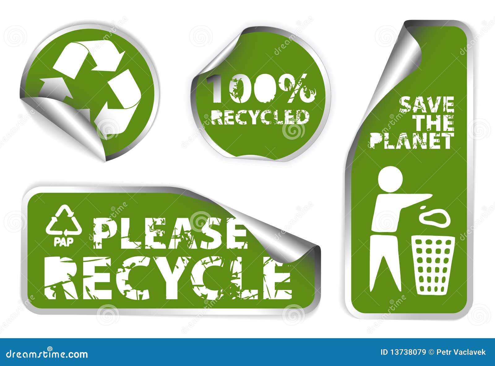 Set of Green Recycle Labels Stock Illustration - Illustration of ...