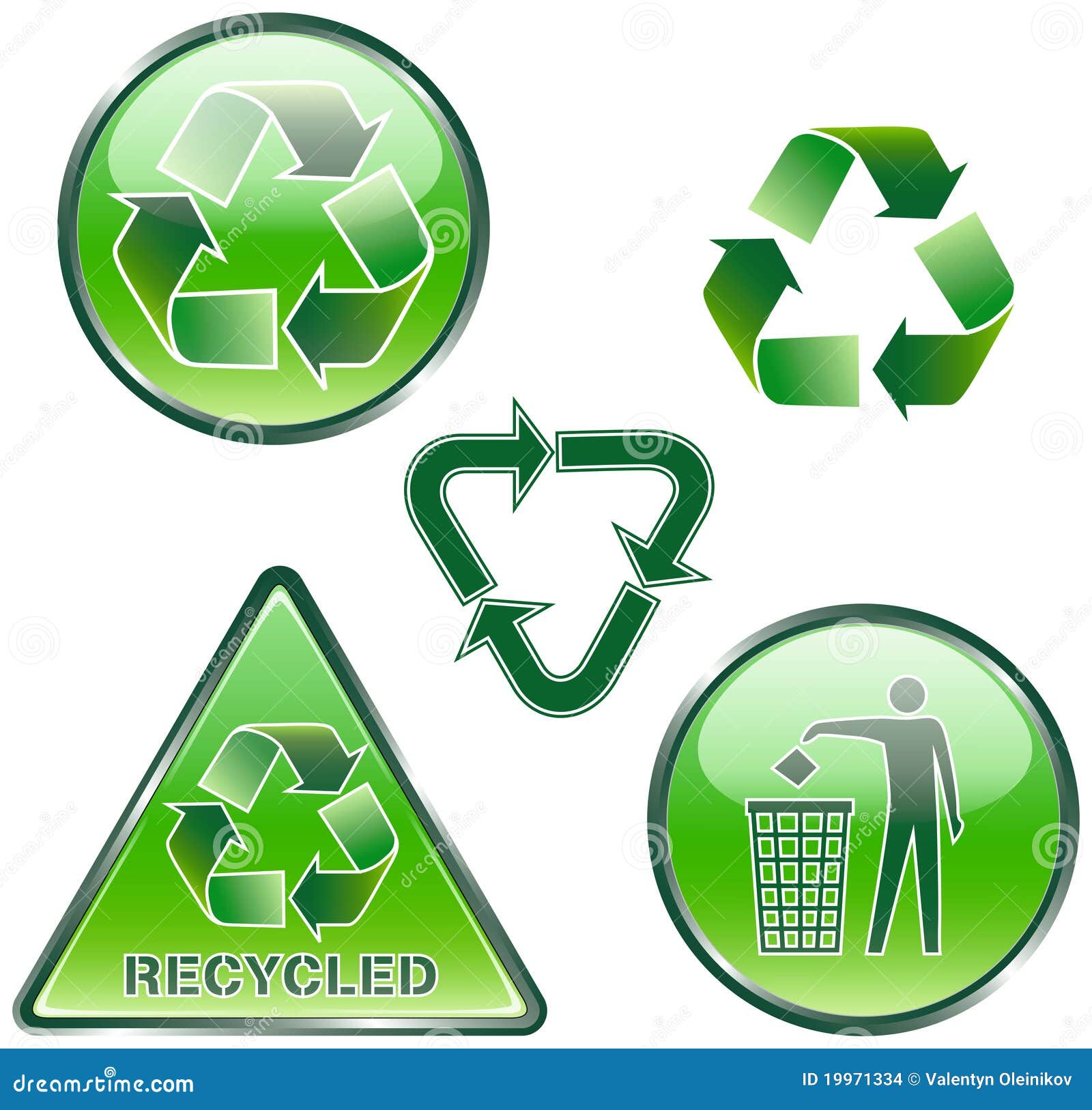 Set of Green Recycled Signs Stock Vector - Illustration of dimensional ...