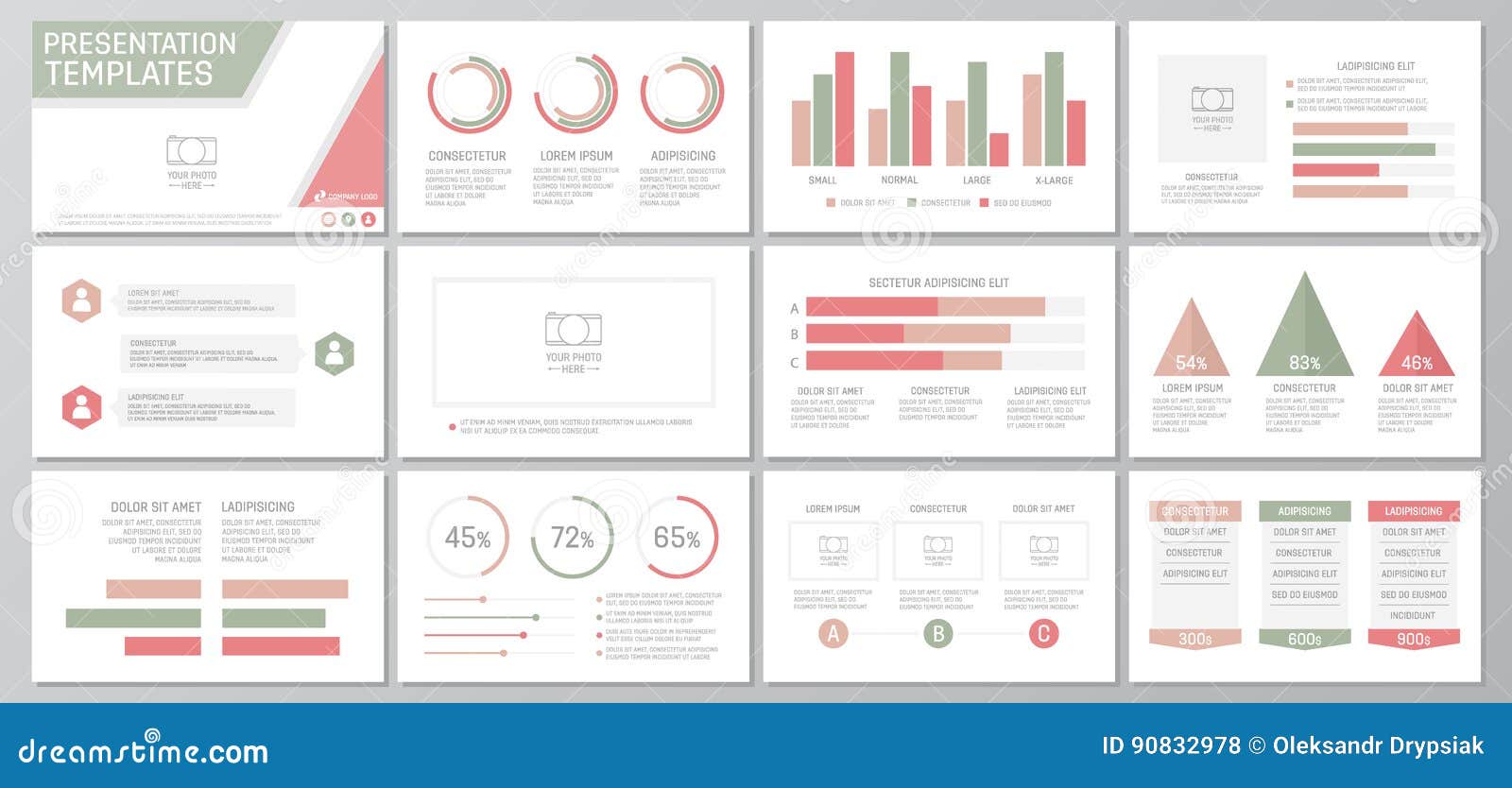Set of Green and Red Elements for Multipurpose Presentation Template ...