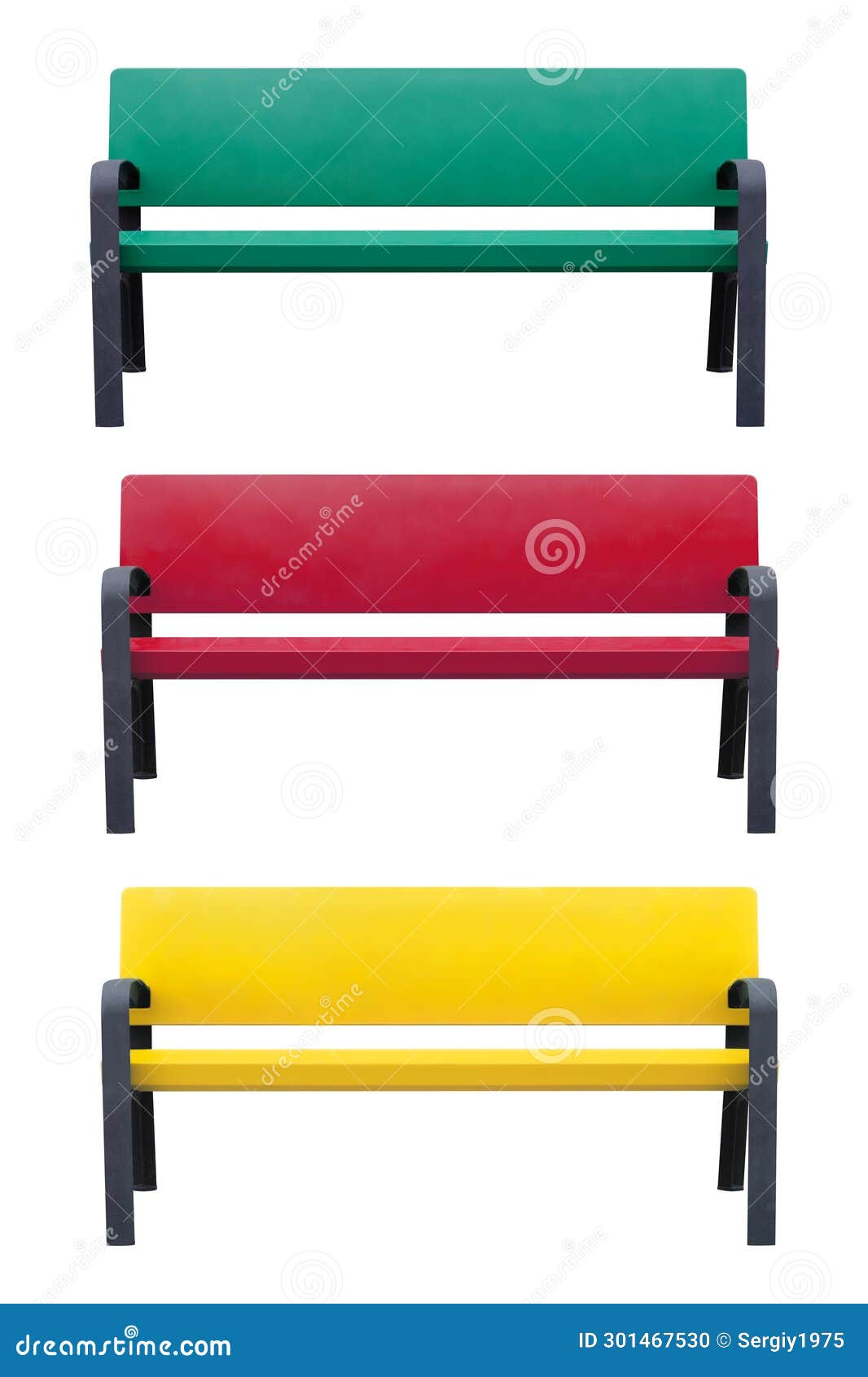 Green, Red and Yellow Benches Isolated on White Background Stock Photo ...