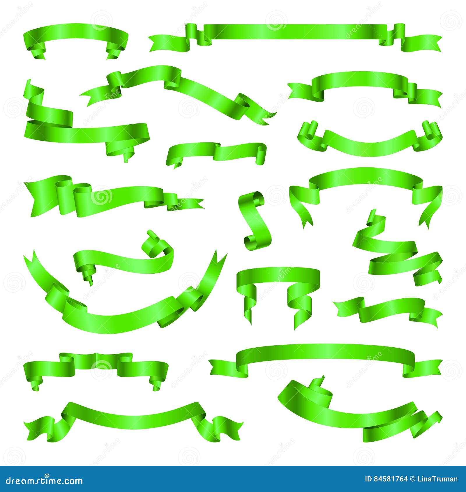 Set of Green Ribbons. Collection of Banner. Vector Illustration. Stock ...