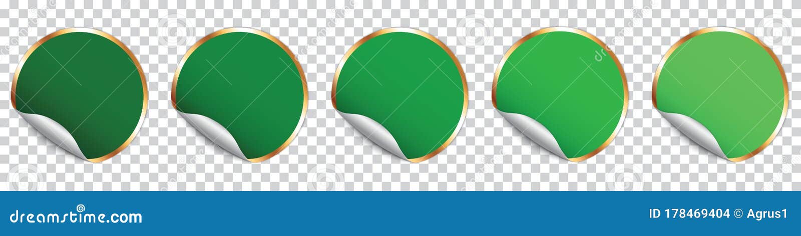 Set of Green Round Sticker Banner with Golden Frame on Transparent ...