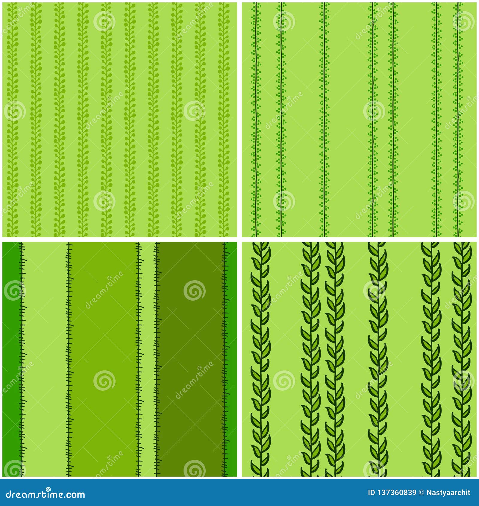 Set of Green Seamless Patterns, Vector Stock Illustration ...