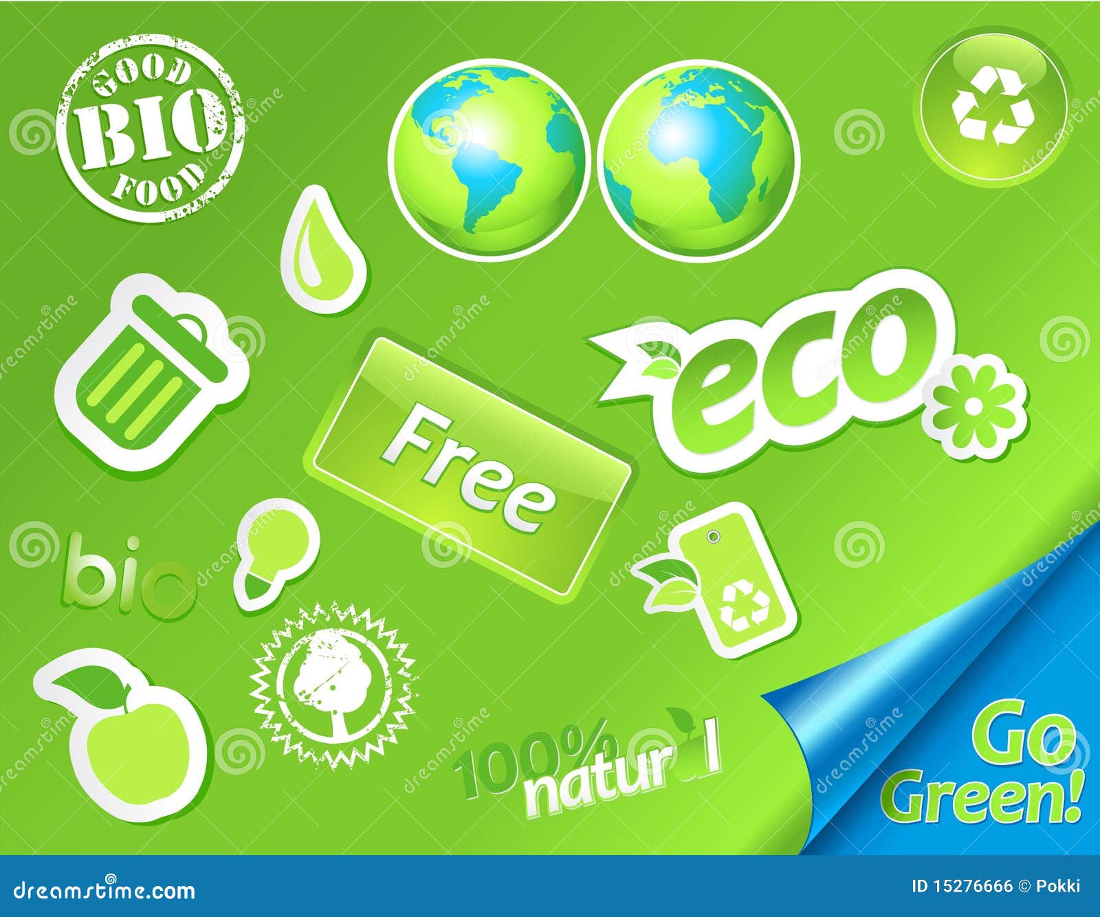 Set of green symbols. stock vector. Illustration of organic - 15276666
