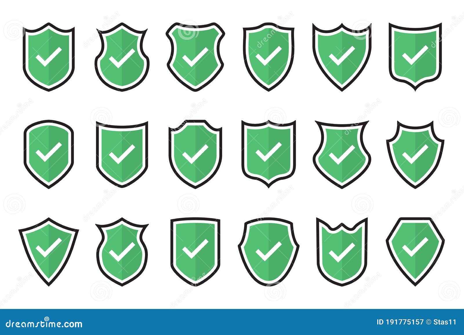 Set of Green Tick Shield Icons in a Flat Design Stock Vector ...