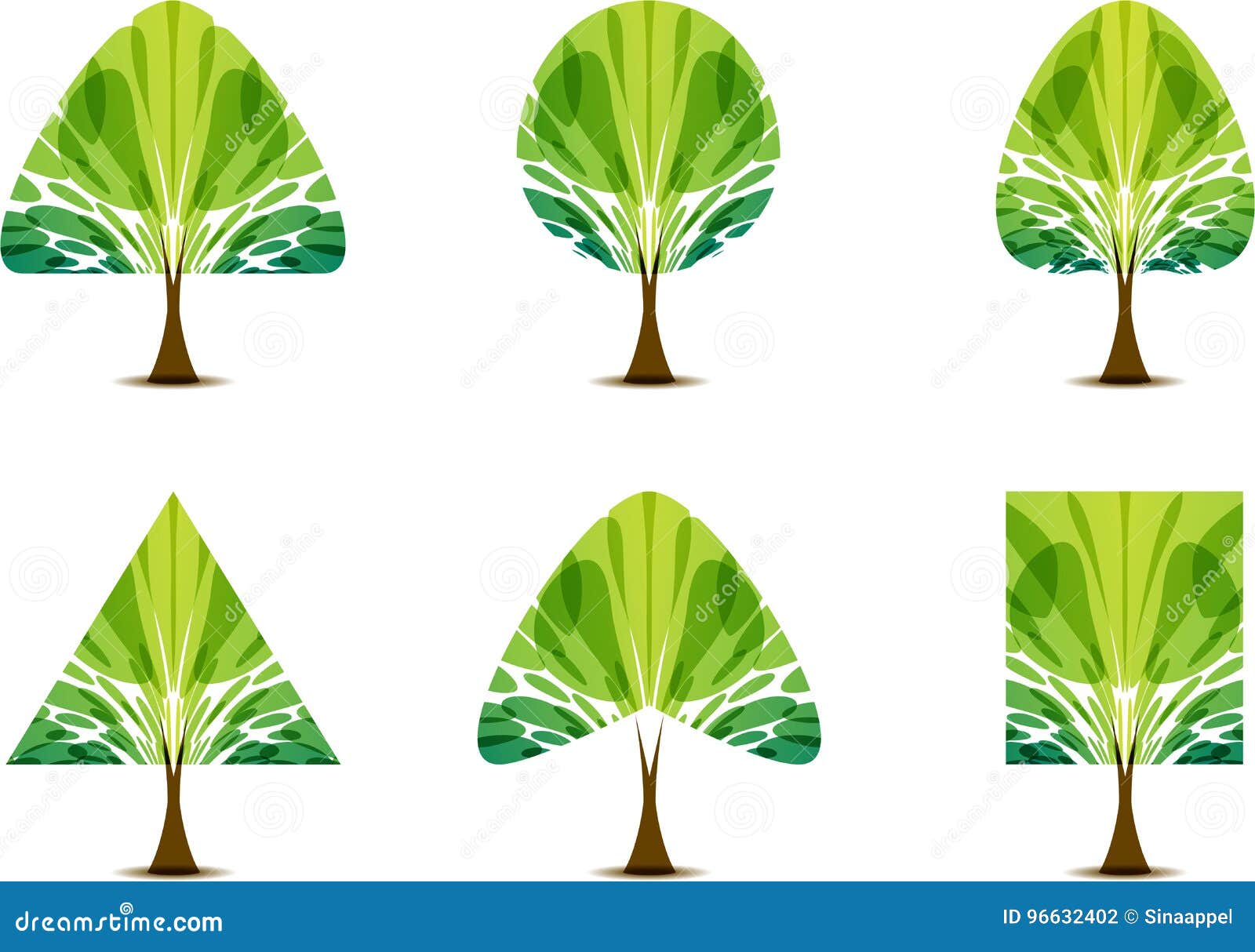Set Green Tree Icon with Different Crown Shape Stock Vector ...