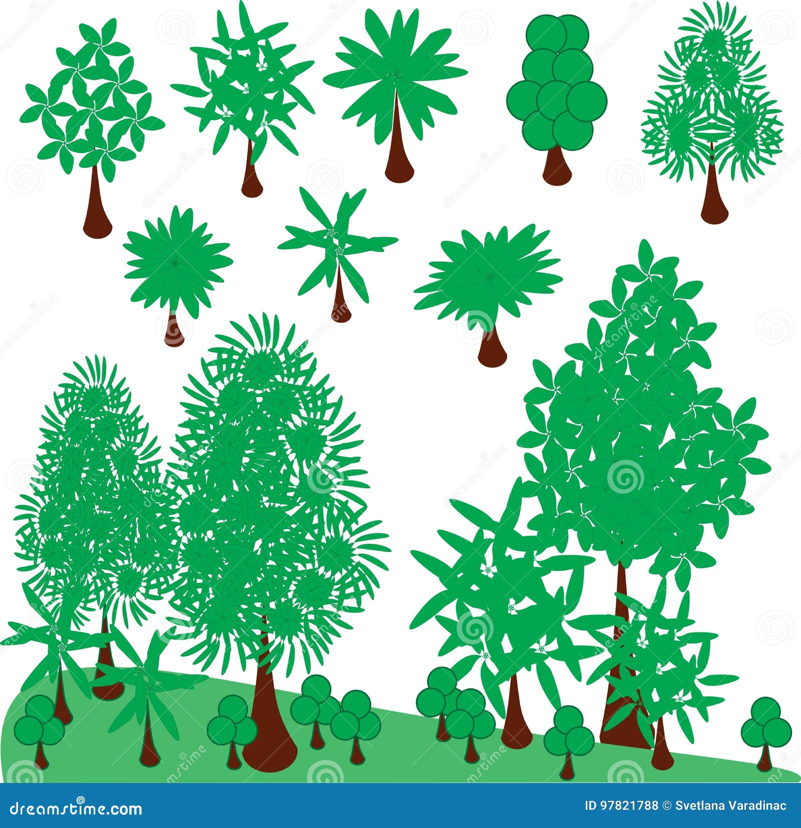 Set Green Trees and Clip Art Stock Vector - Illustration of background ...