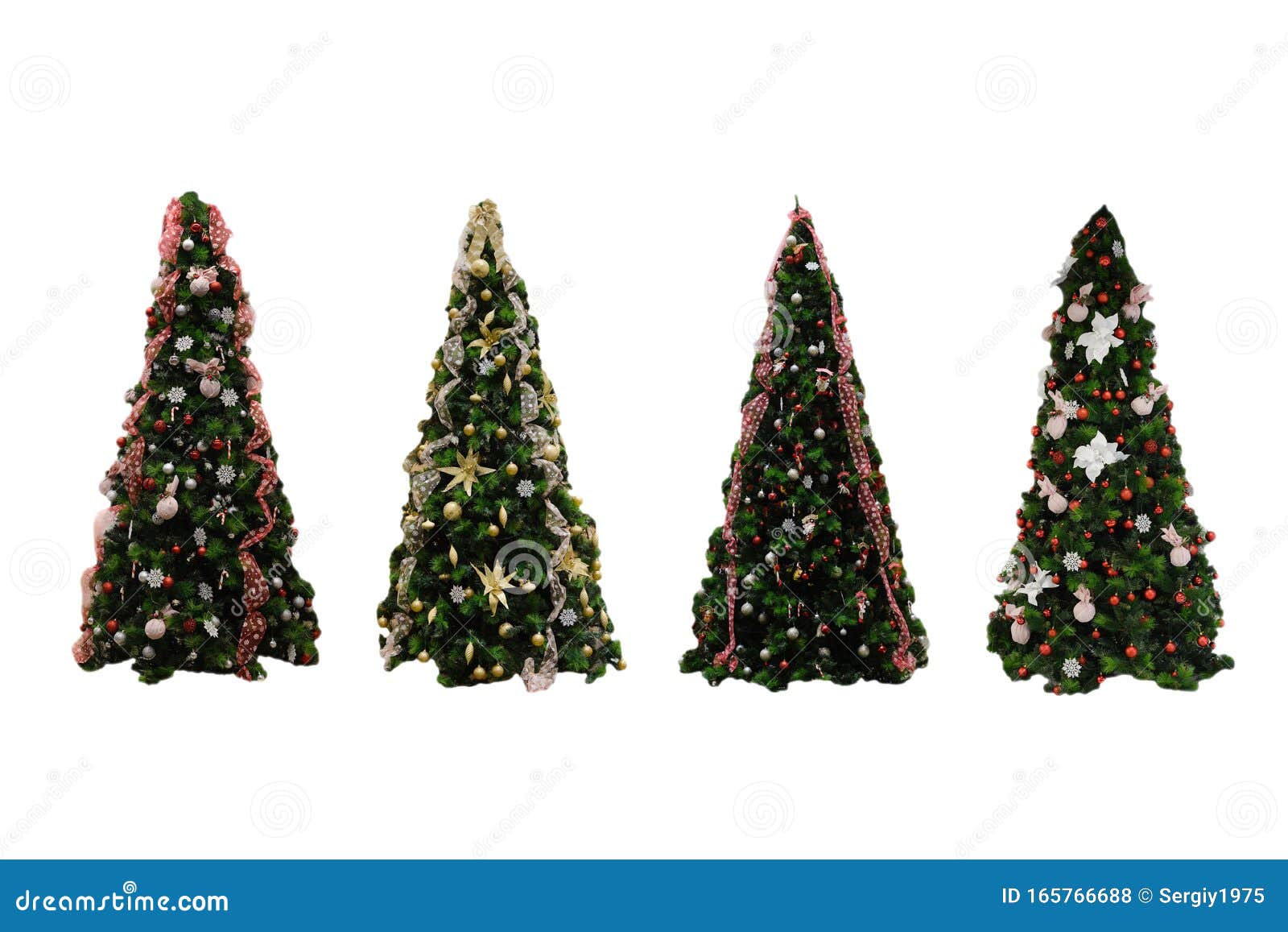 Set of Green Trees Decorated with Christmas Decorations Isolated on ...