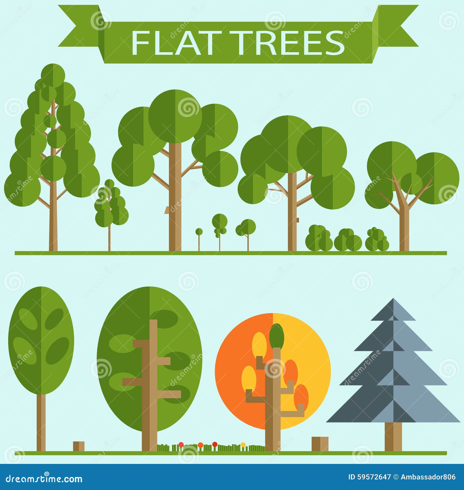 Set of Green Trees Flat Design Stock Vector - Illustration of biology ...