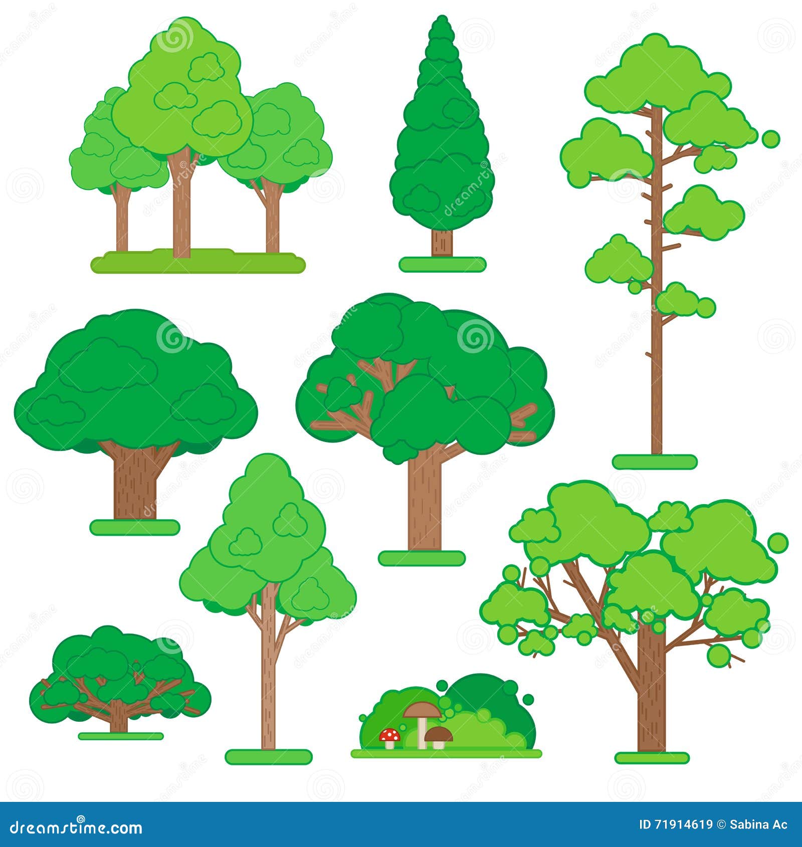 Set of Green Trees and Shrubs Stock Vector - Illustration of style ...