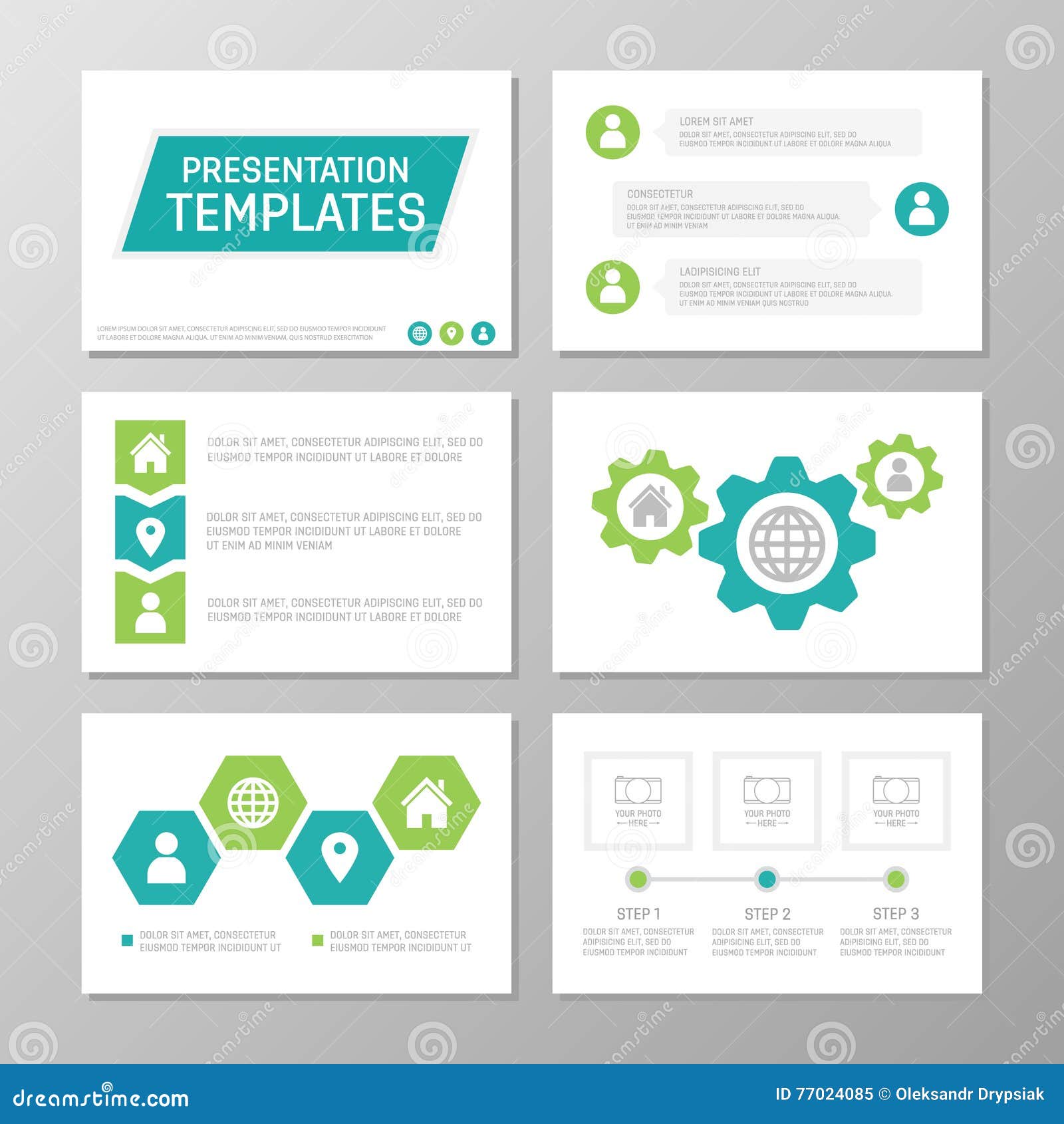 Set Of Green And Turquoise Template For Multipurpose Presentation ...