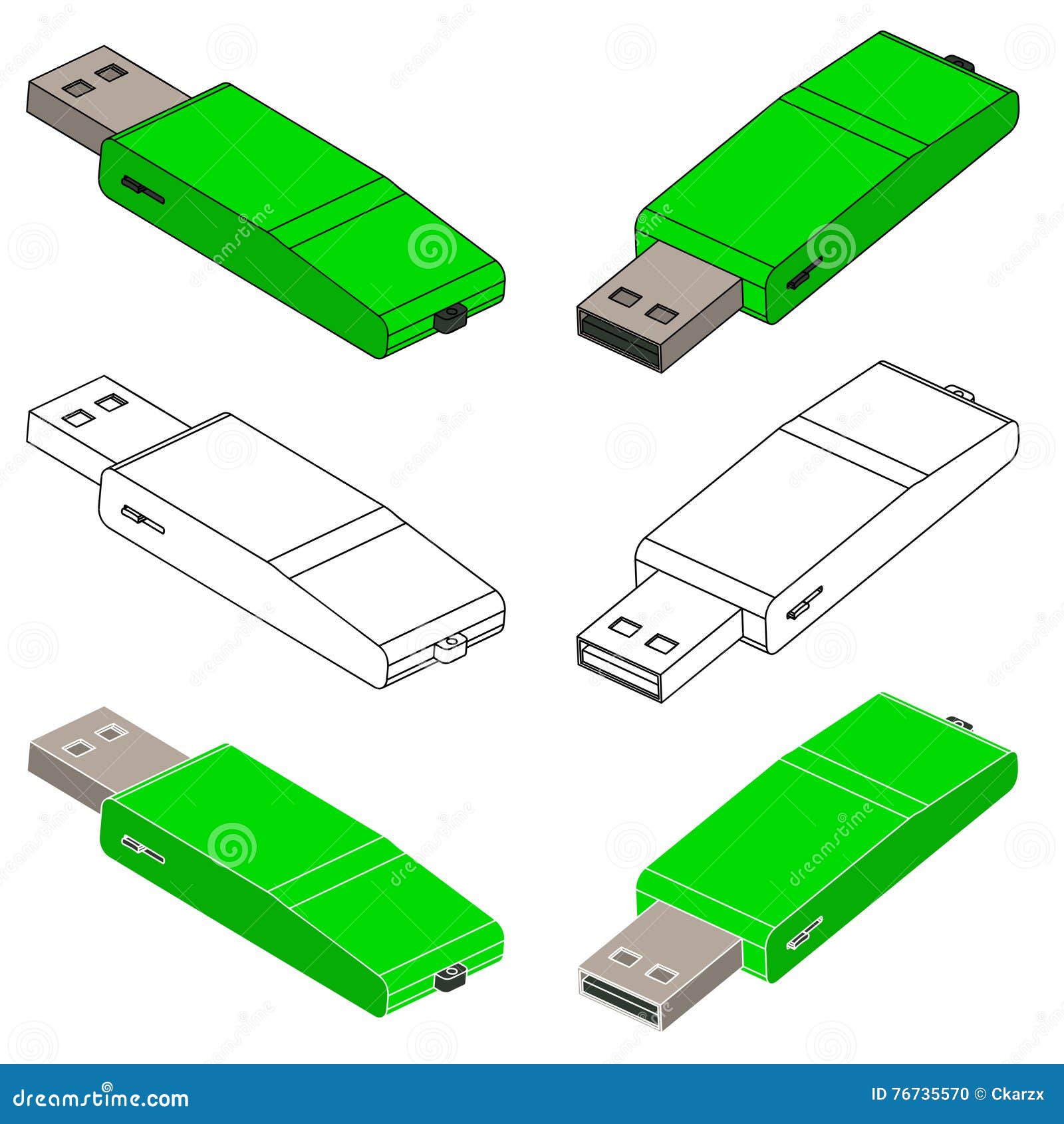 Set of Green USB Flash Drive (3d) Stock Vector - Illustration of ...