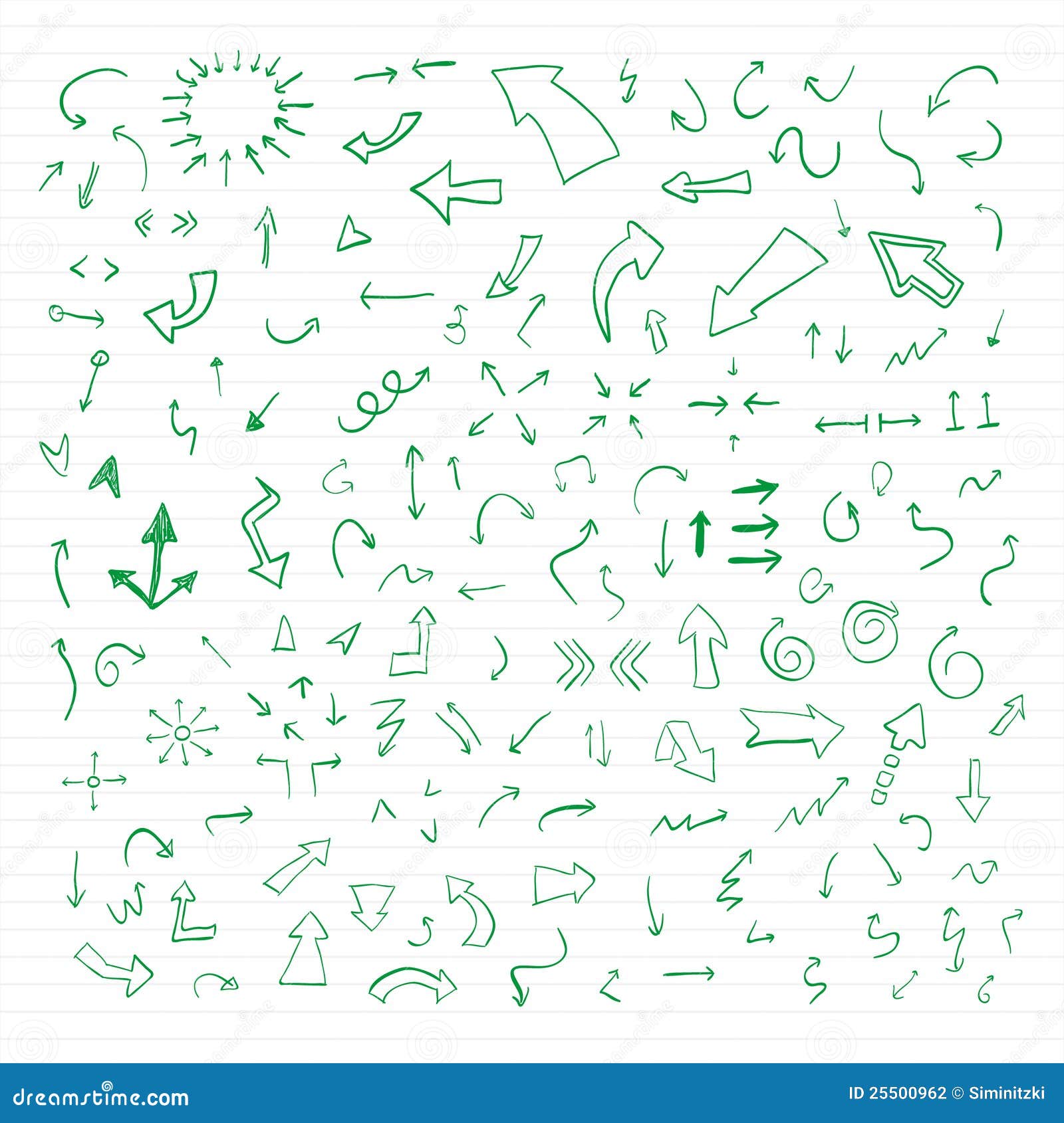 Set of Green Vector Hand Drawn Arrows. Stock Vector - Illustration of ...