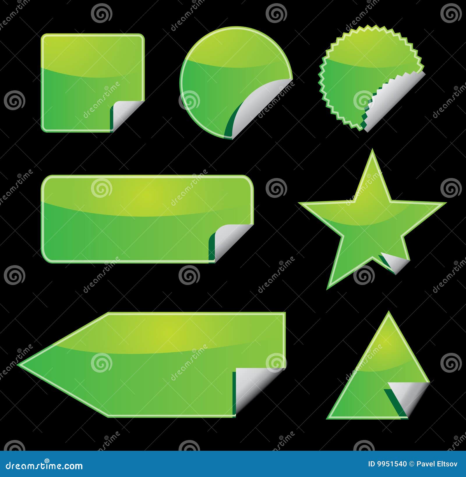 Set of Green Vector Stickers Stock Vector - Illustration of reflective ...