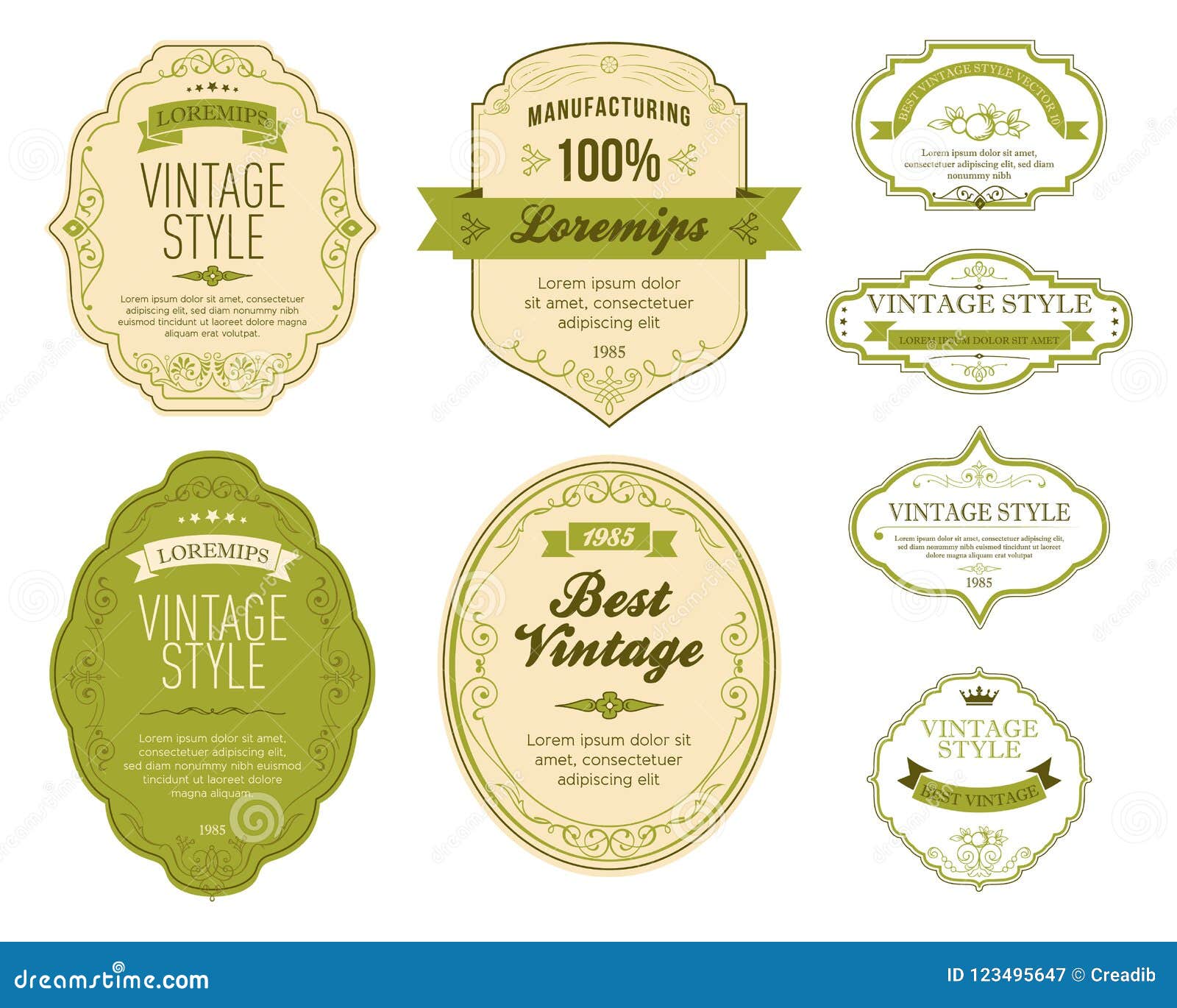 Set Of Green Vintage Labels Cartoon Vector | CartoonDealer.com #123495647