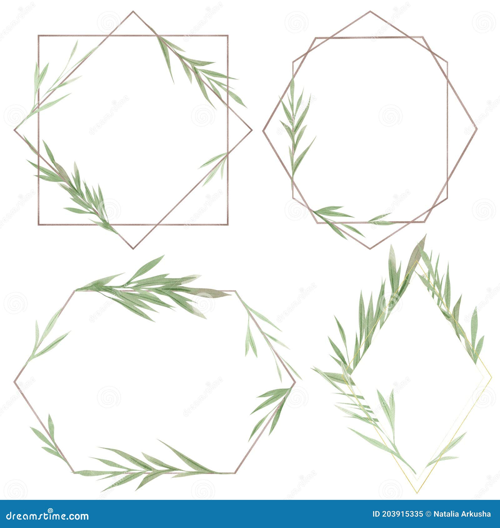 Set of Greenery Frame, Green Leaves and Branches, Watercolor Design ...