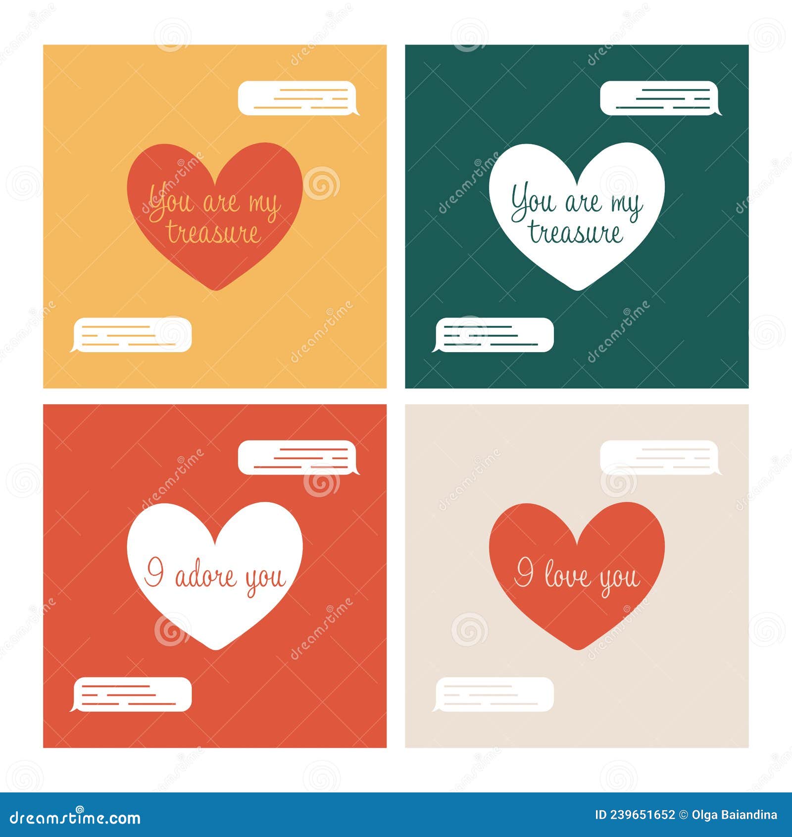 Set of Greeting Cards with Declaration of Love with Cute Text Inside ...