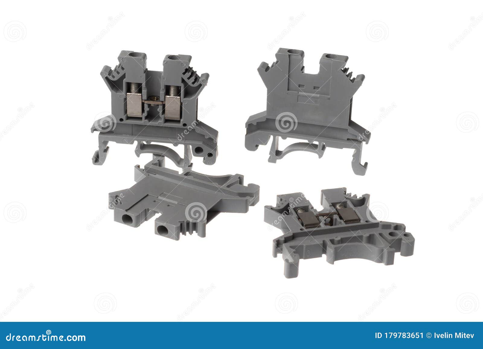 Set of Grey Electrical Pass through Terminals for DIN Rail, Isolated on ...