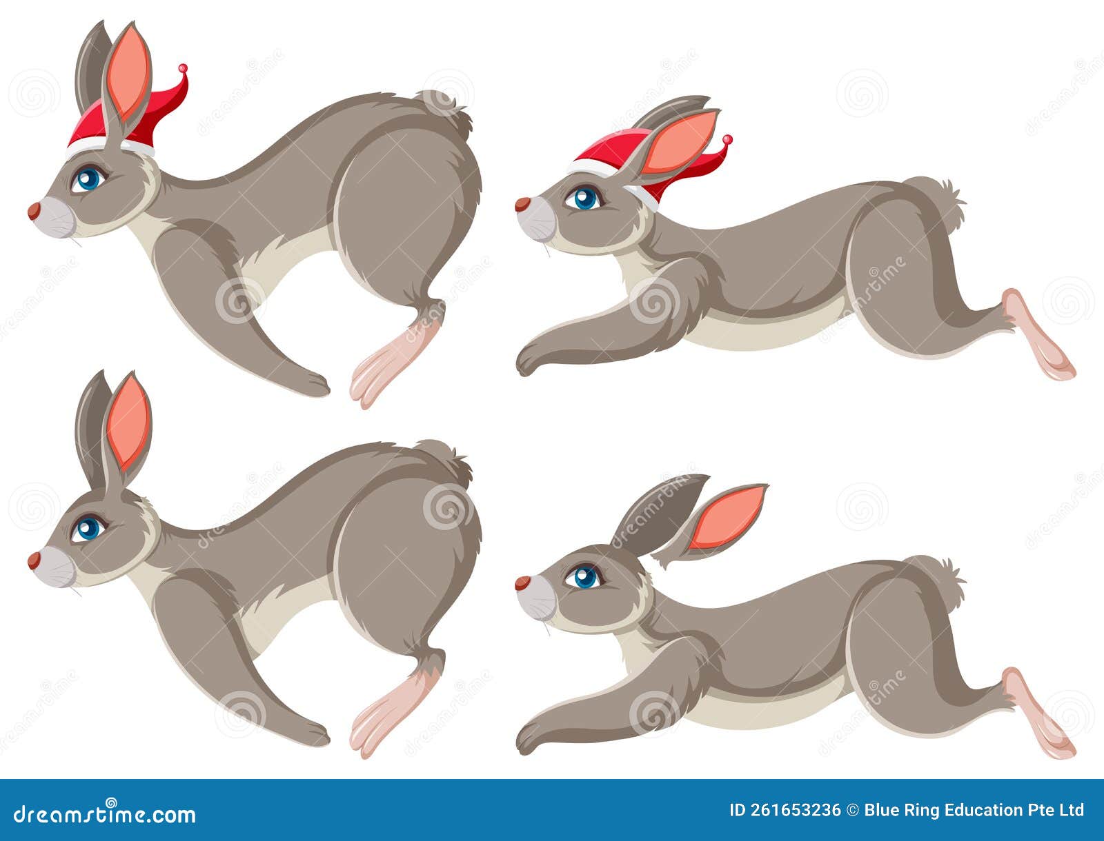 Set of Grey Rabbits in Different Poses Stock Vector - Illustration of ...