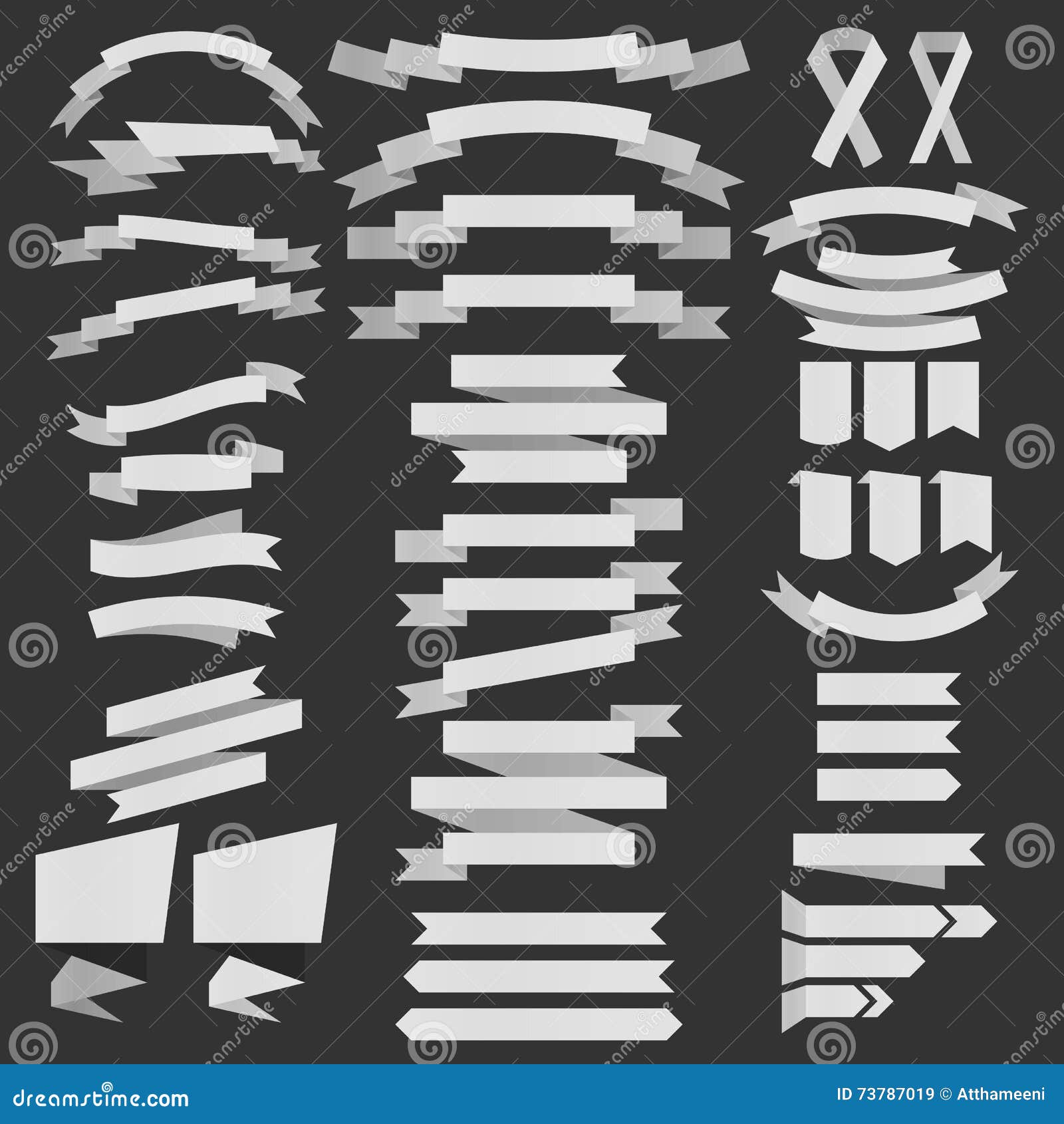 Set of Grey Ribbons, Badges, and Label Illustration Stock Vector ...