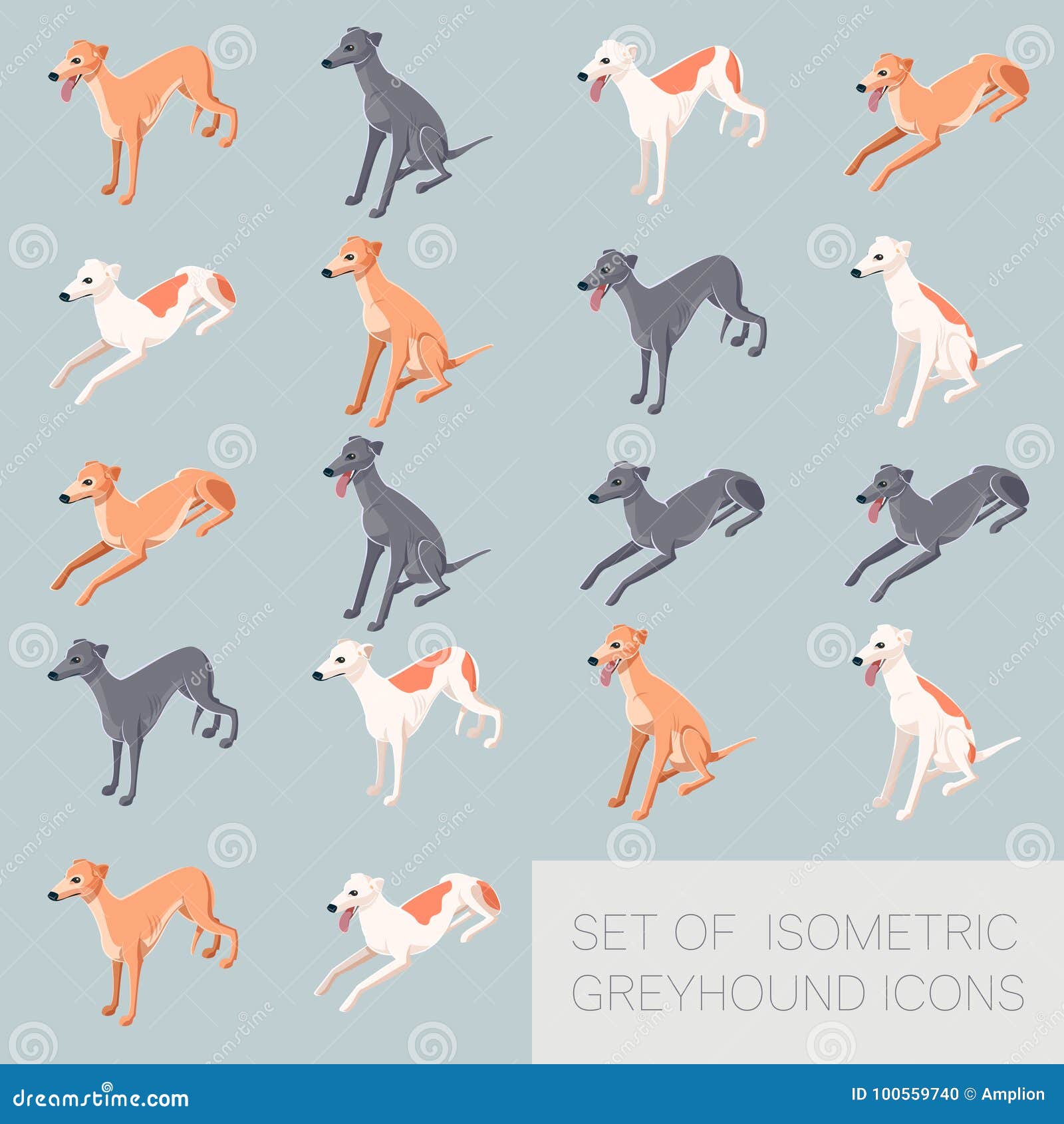 Set of greyhound icons stock vector. Illustration of cute - 100559740