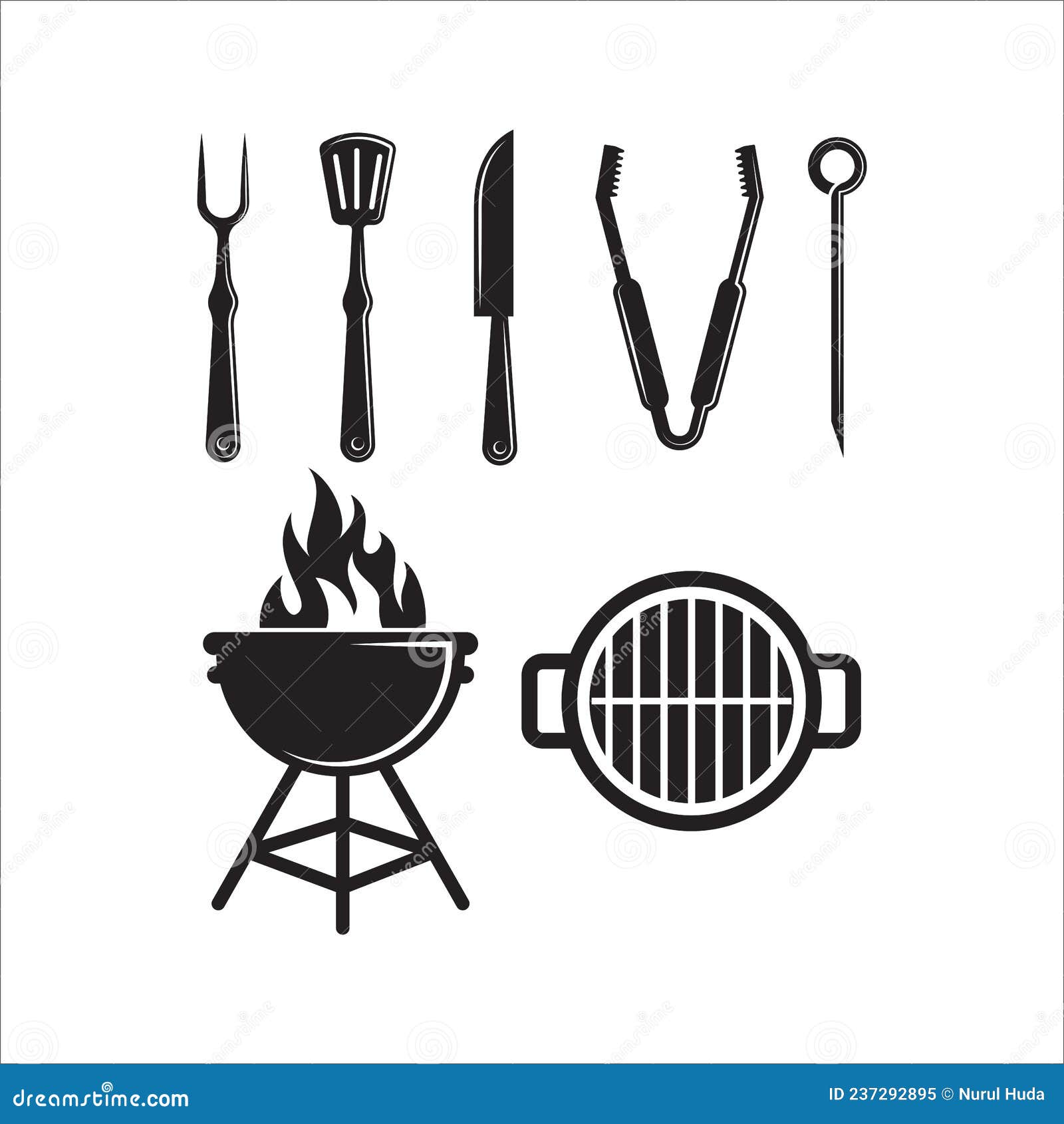 Set of Grills and Smoke Barbeque , Butcher Tools ,fire ,knife Design ...