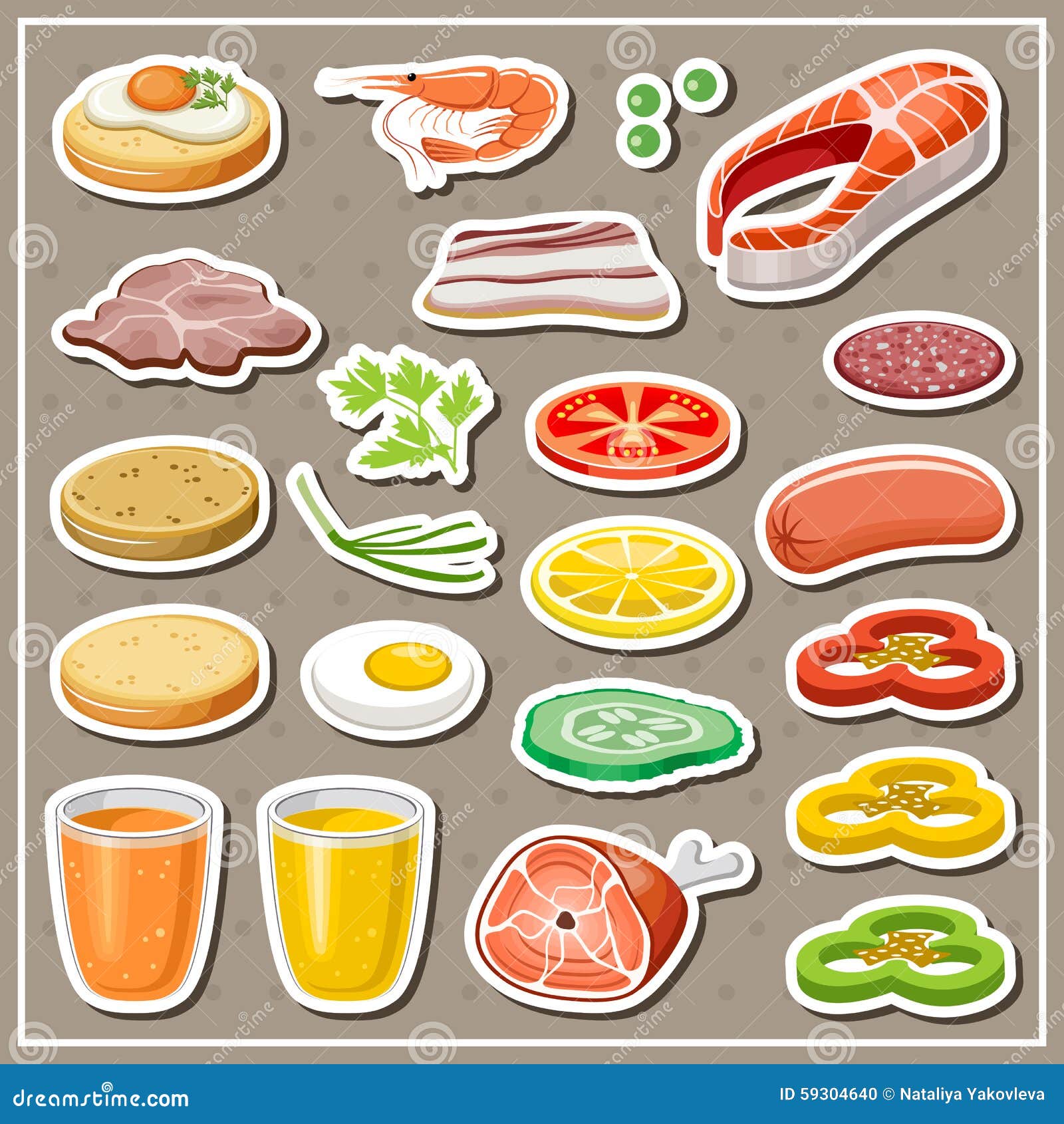 Set of grocery stickers. stock vector. Illustration of lunch - 59304640