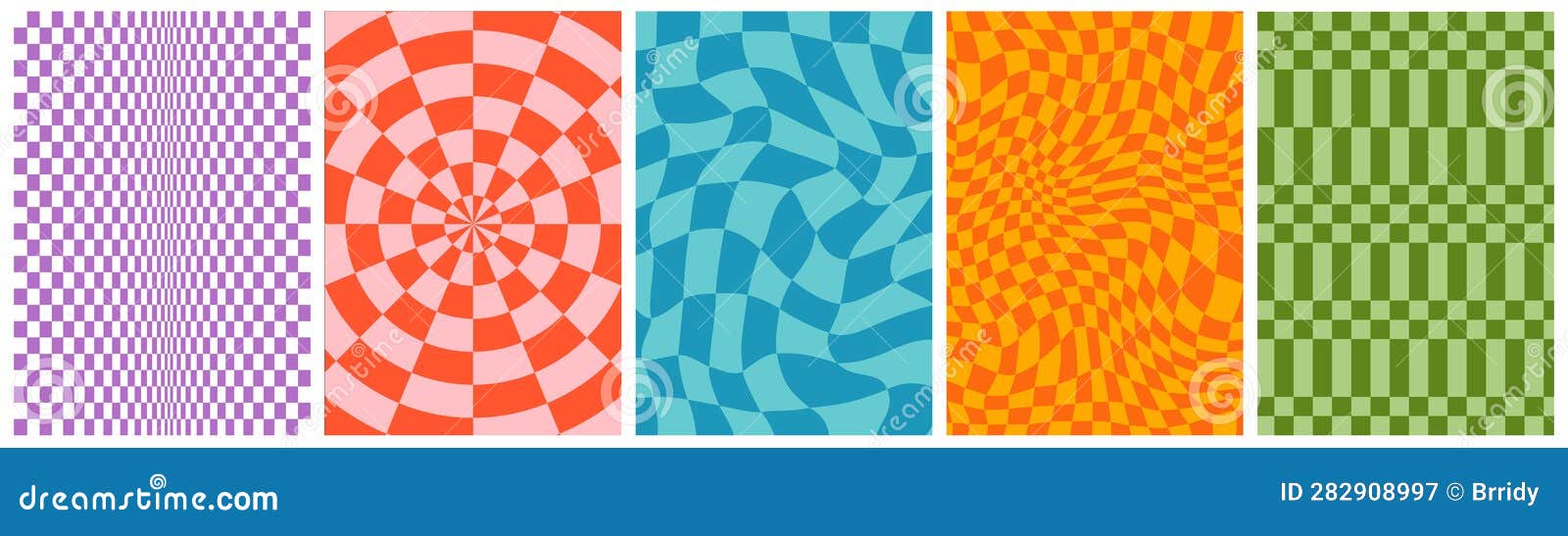 Set of Groovy Checkered Patterns. Psychedelic Geometric Background ...