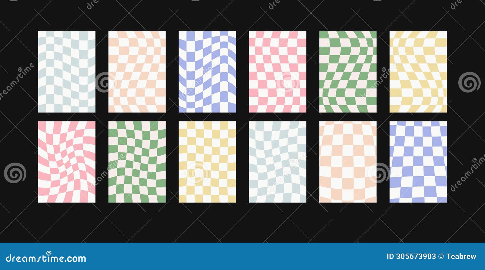 Set of Groovy Checkered Patterns. Vector Illustration. Stock ...